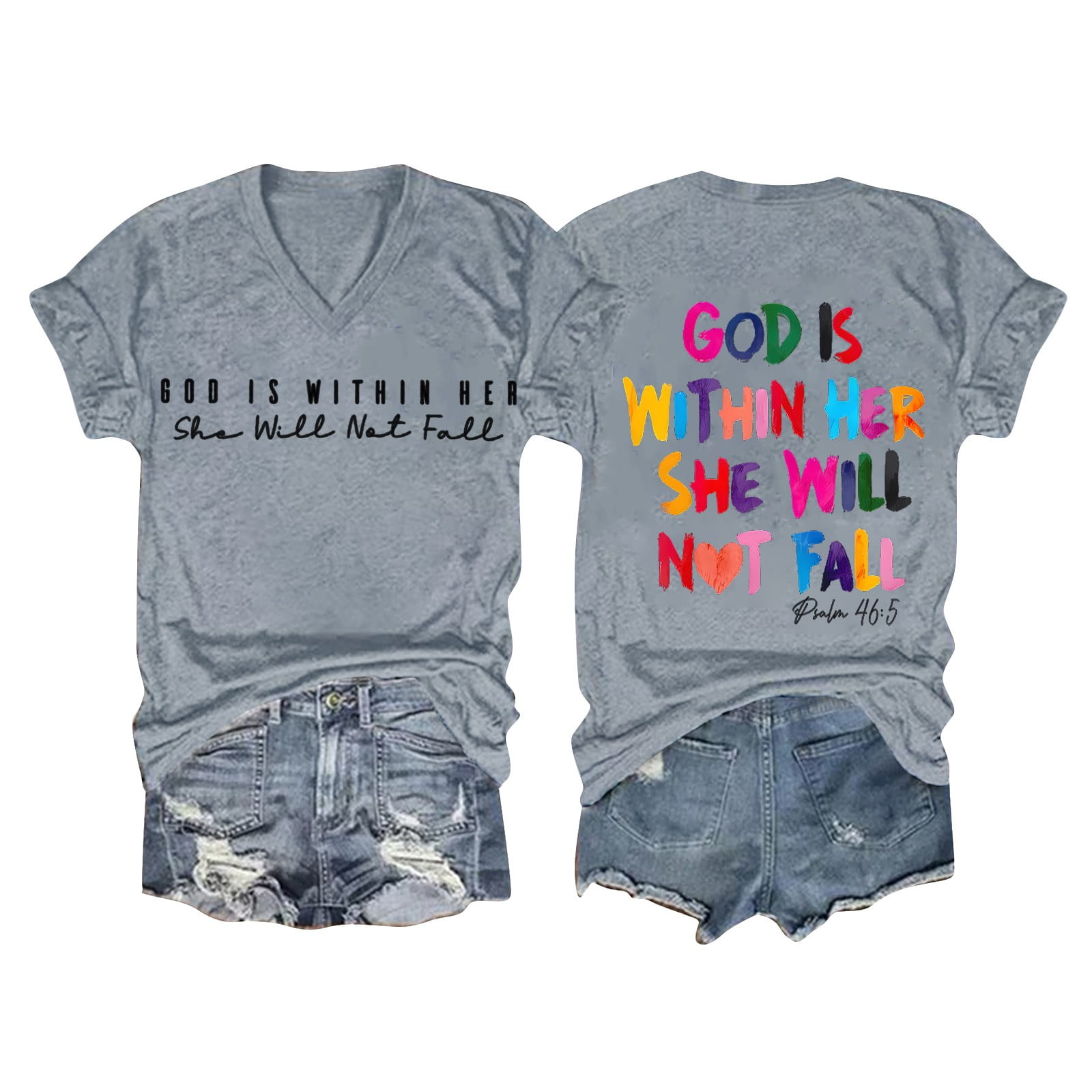 Bovemsi Shirts for Women Shirt Verse T Shirt God Is Within Her Tees Inspirational Tops, Gray ...