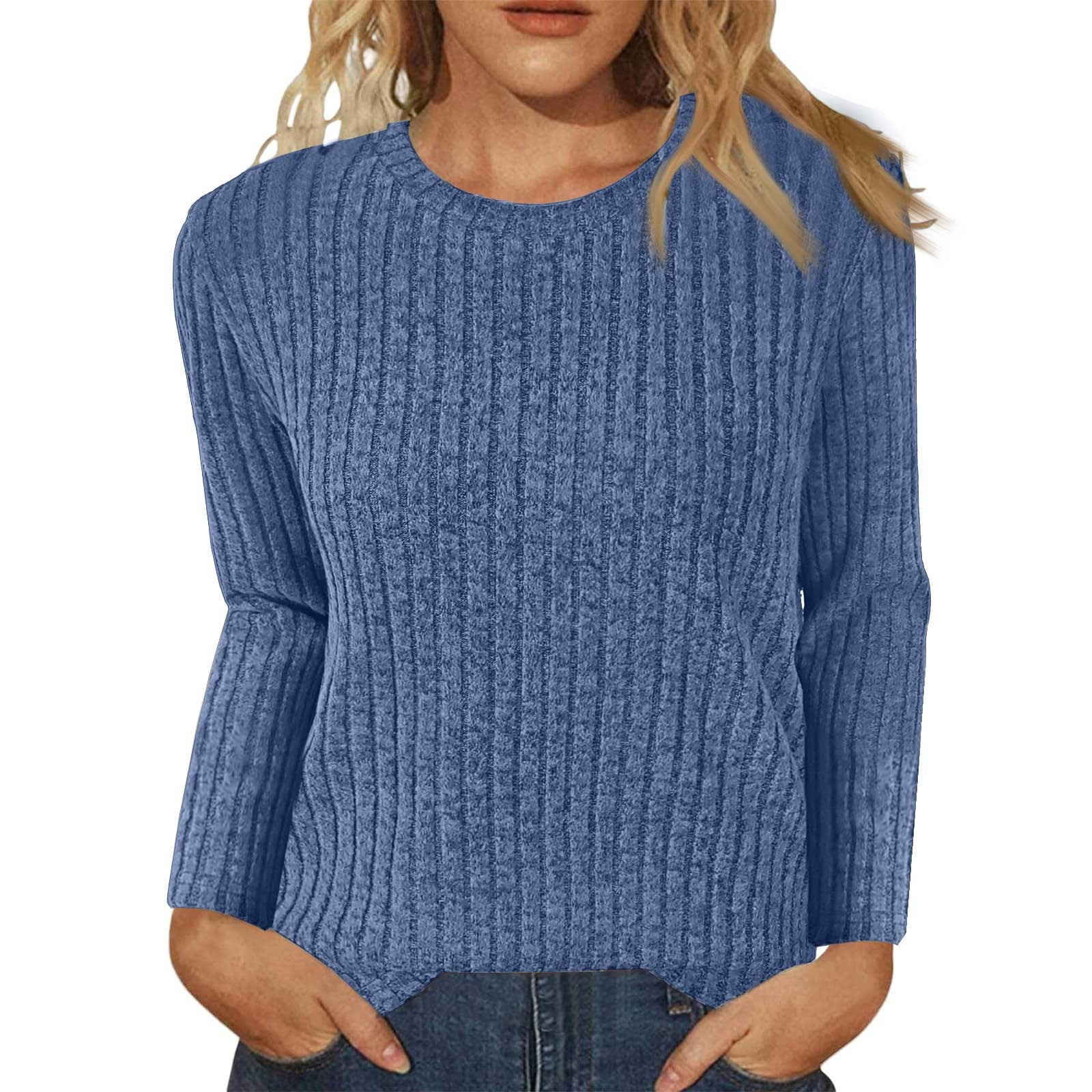 Bovemsi Sweaters for Women Cozy Women's Autumn Solid Color Round Neck ...