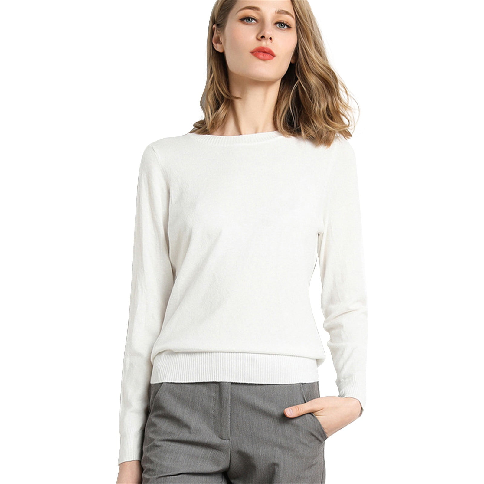 Bovemsi Sweaters for Women Cozy Women's New Round Neck Long Sleeve ...