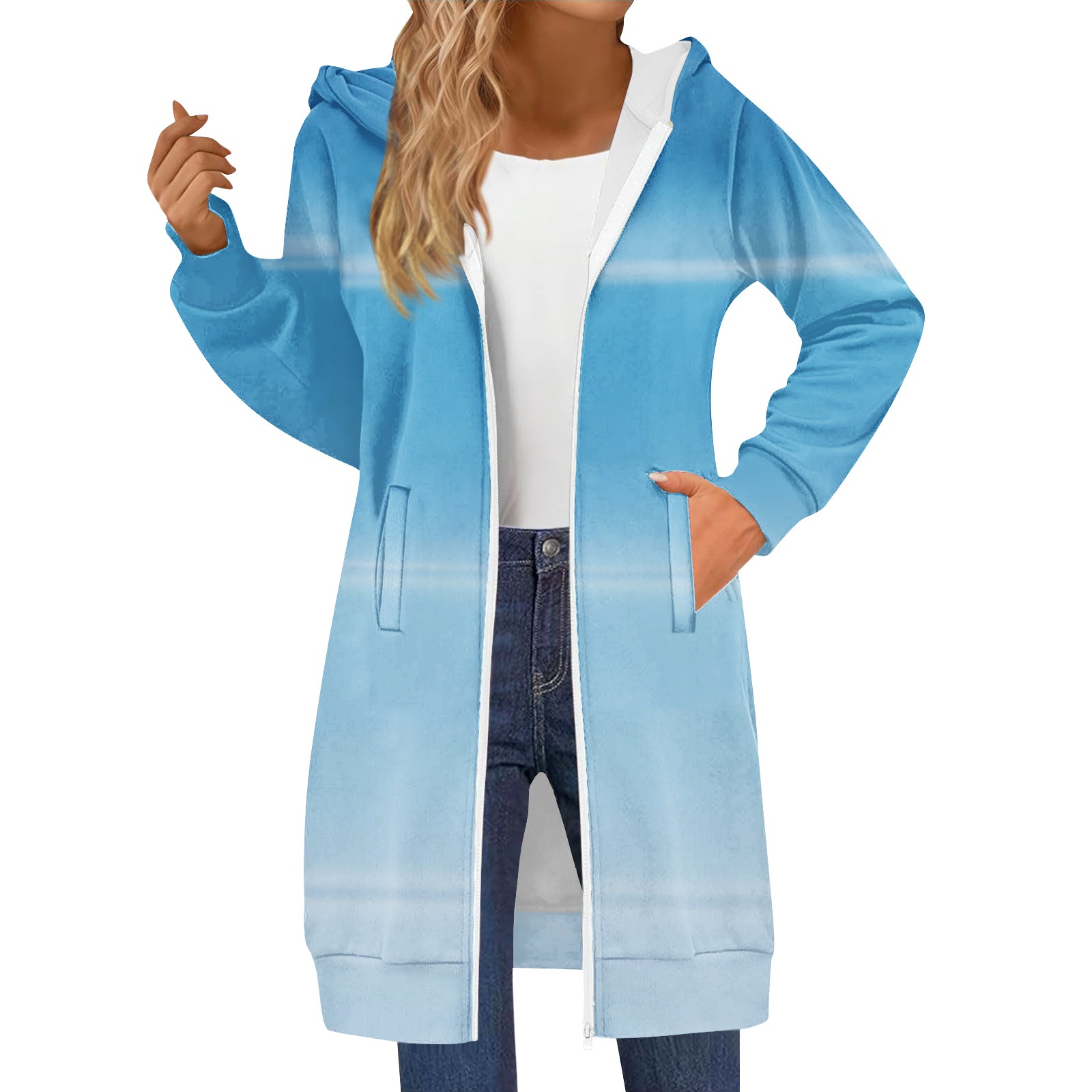 Bovemsi Sweatshirt for Women Long Zip Up Double Zipper Fleece Jacket ...