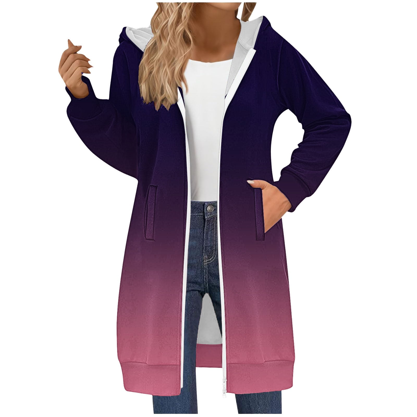 Bovemsi Sweatshirt for Women Long Zip Up Double Zipper Fleece Jacket ...