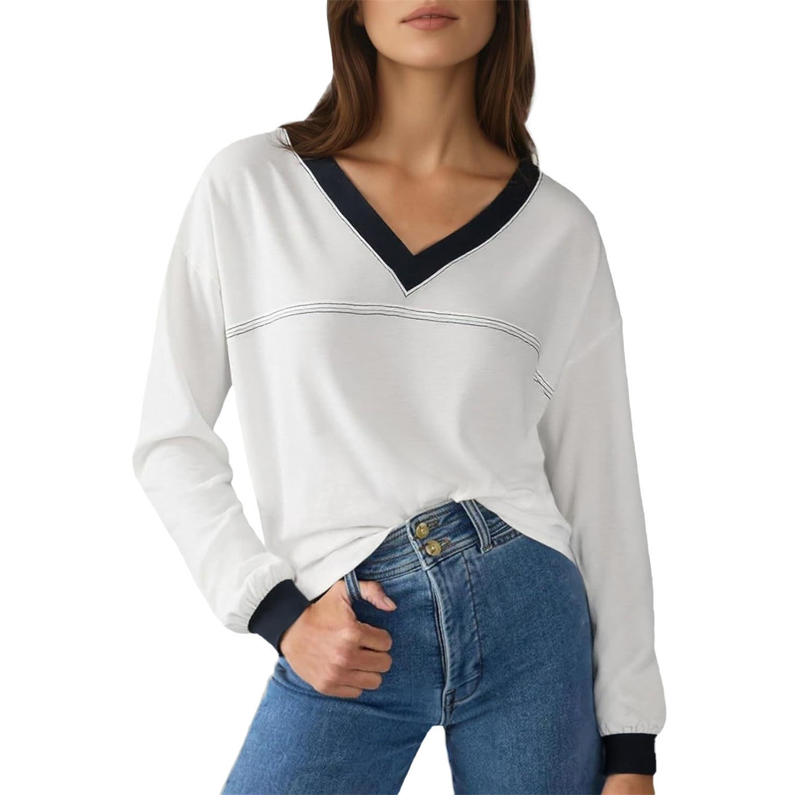 Bovemsi Sweatshirts for Women Blouses Casual Long Sleeve Shirts V Neck ...