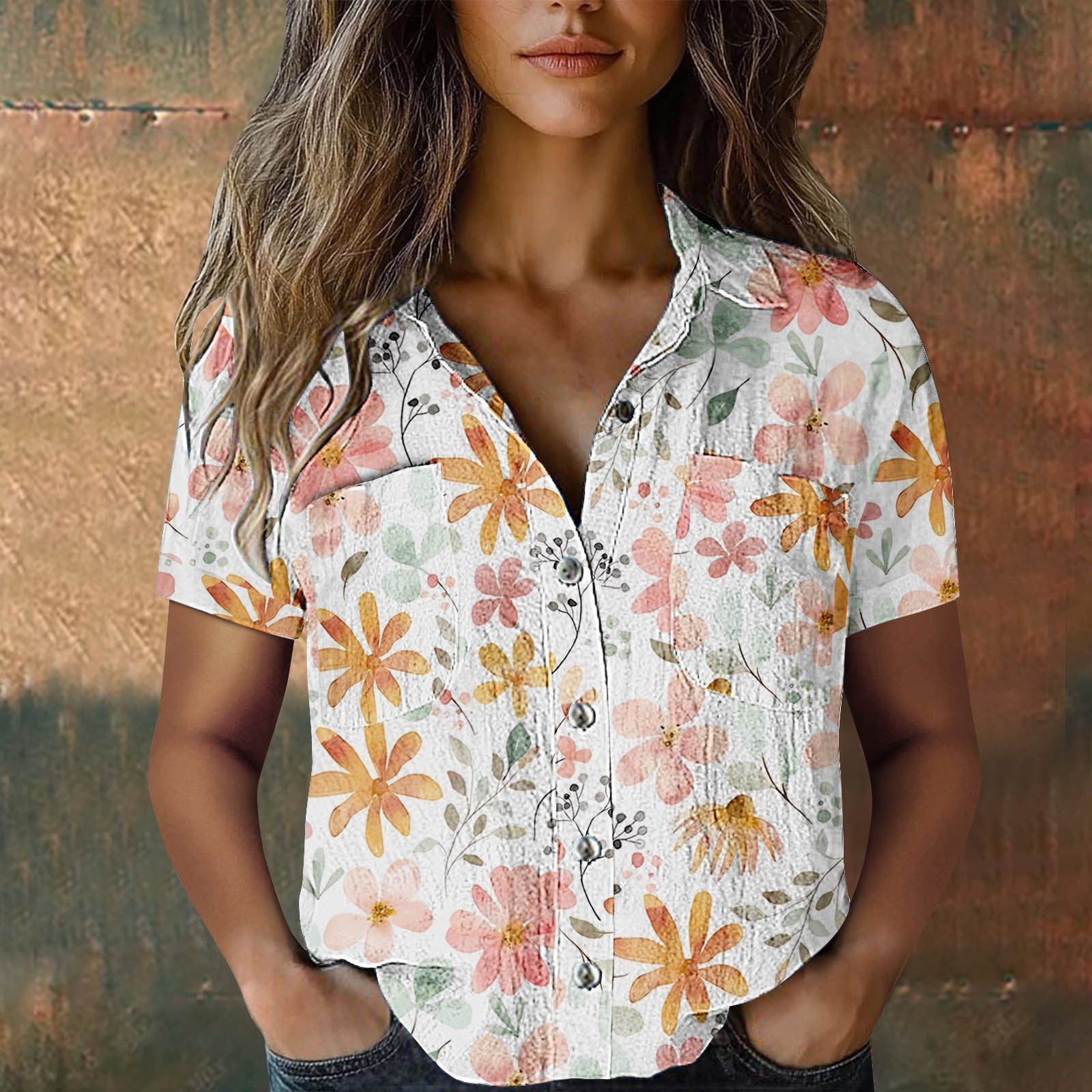 Bovemsi Women's Boho Button Front Shirt - Short Sleeve Summer Top with ...