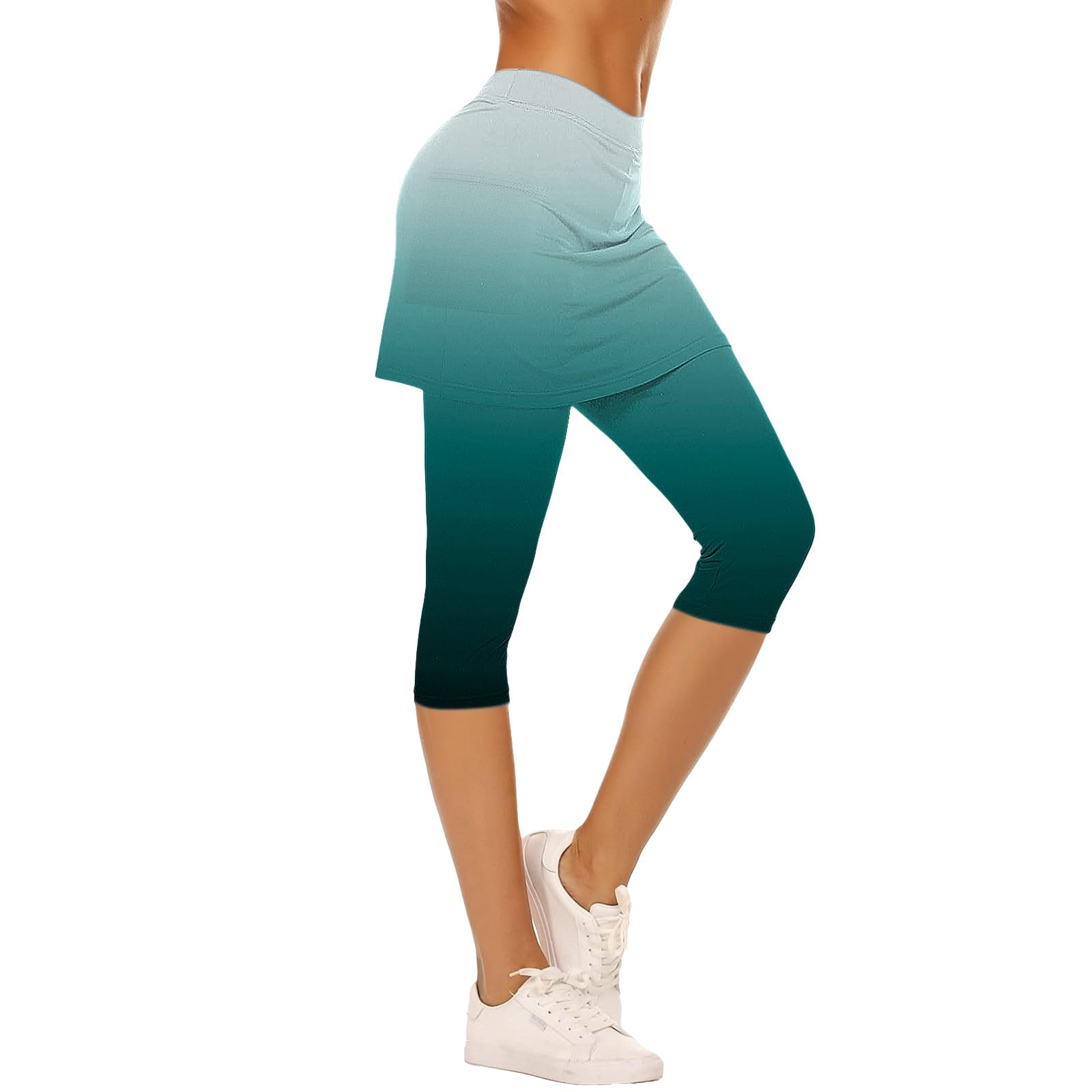 Bovemsi Women's High Waisted Yoga Capris Skirted Leggings Athletic ...