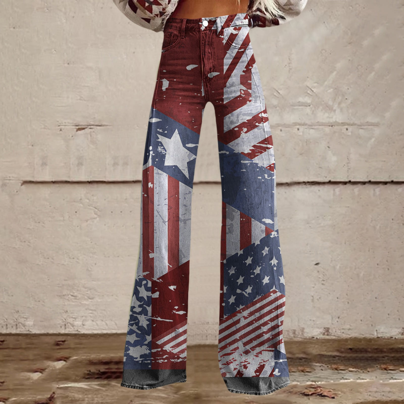 Bovemsi Women's Independence Day High Waist Wide Leg Pants - Elastic ...