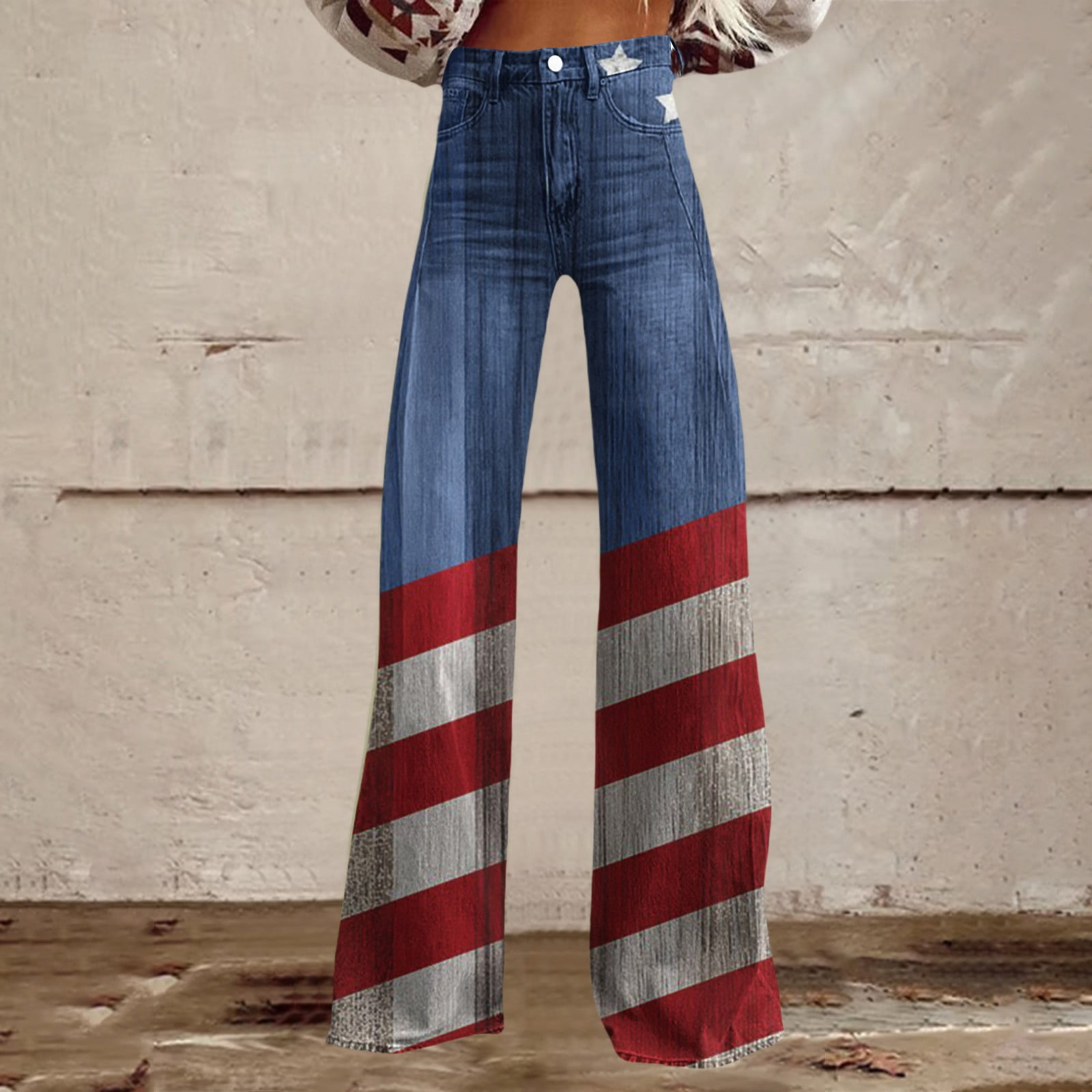 Bovemsi Women's Independence Day High Waist Wide Leg Pants - Elastic ...