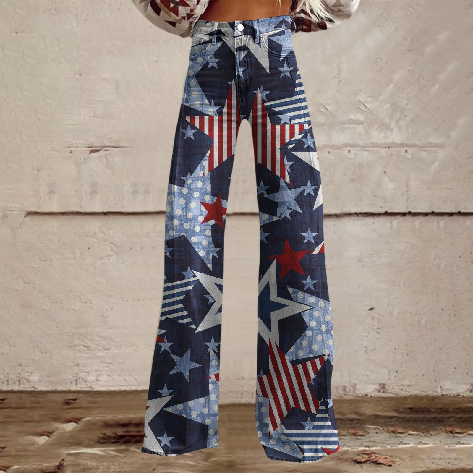 Bovemsi Women's Independence Day High Waist Wide Leg Pants - Elastic ...