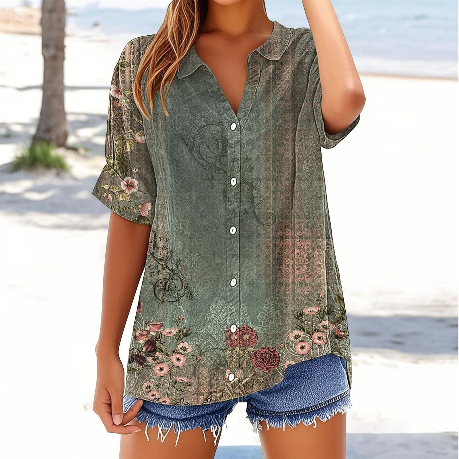 Bovemsi Women's Lapel Collar Linen Blend Long Sleeve Shirt - Solid ...