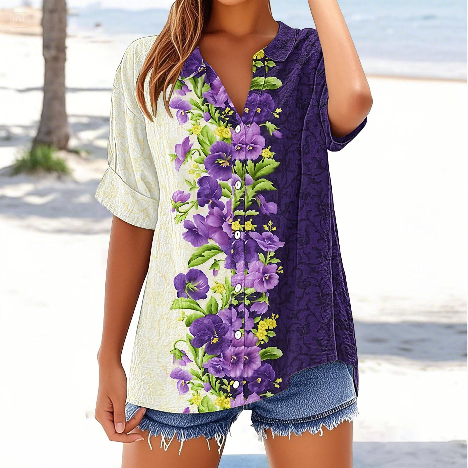 Bovemsi Women's Lapel Collar Linen Blend Long Sleeve Shirt - Solid ...