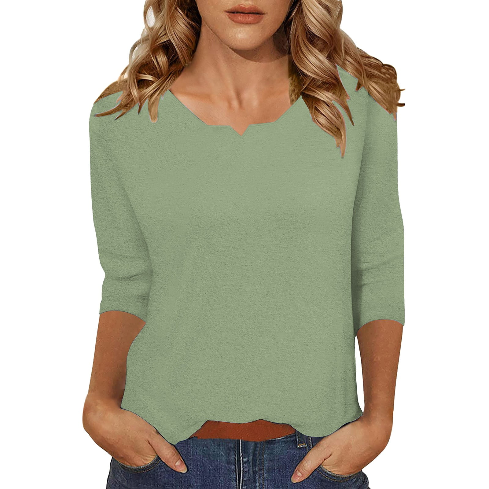 Bovemsi Women's Long Sleeve Tops 3/4 Length Tunic Casual V Neck Shirts ...