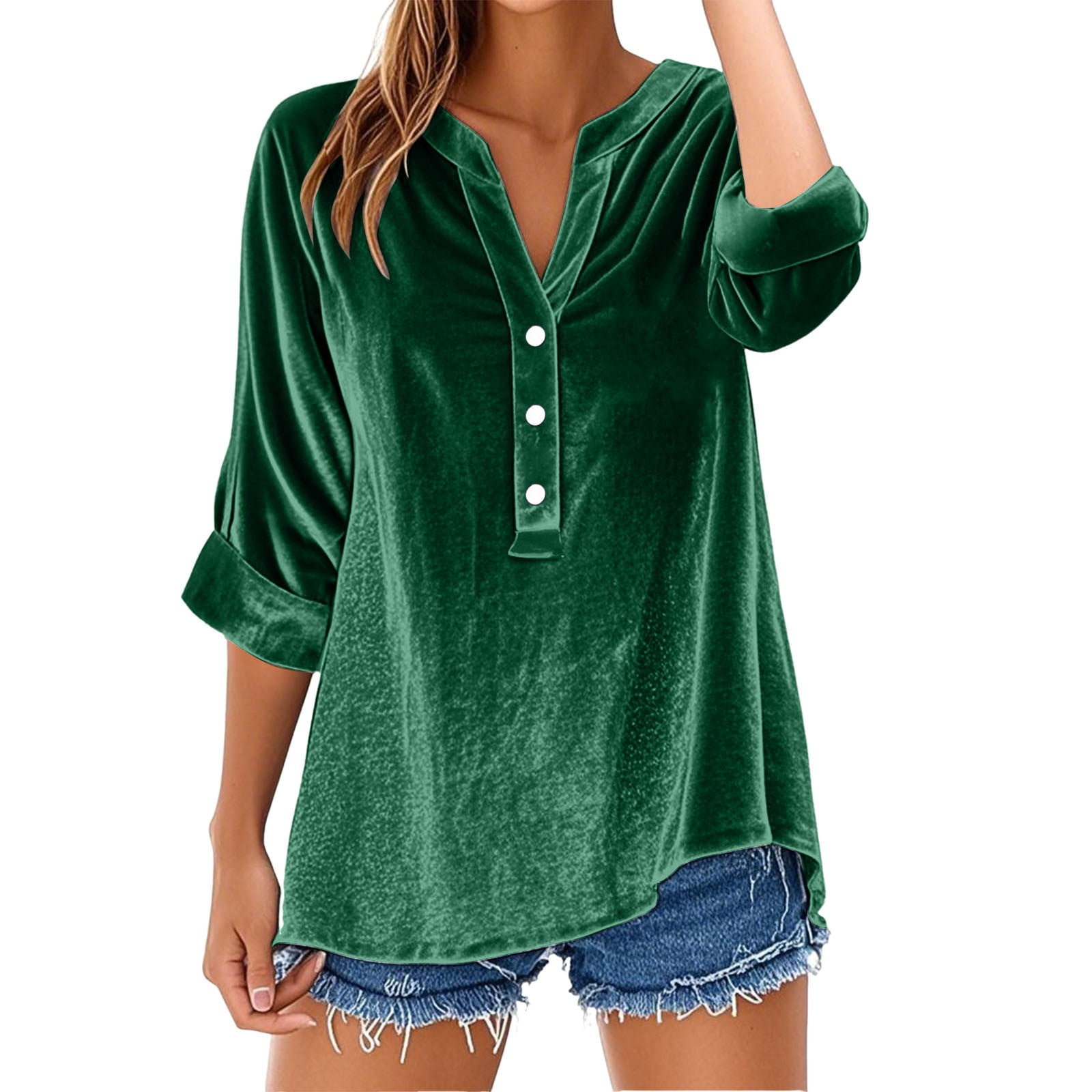 Bovemsi Women's Long Sleeve Tops Daily Casual Solid V Neck Shirts ...