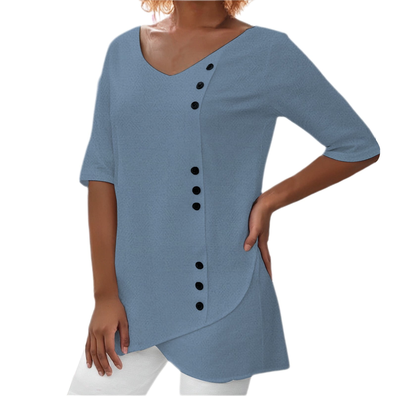 Bovemsi Women's Long Sleeve Tops Spring Summer V Neck Tie Button ...