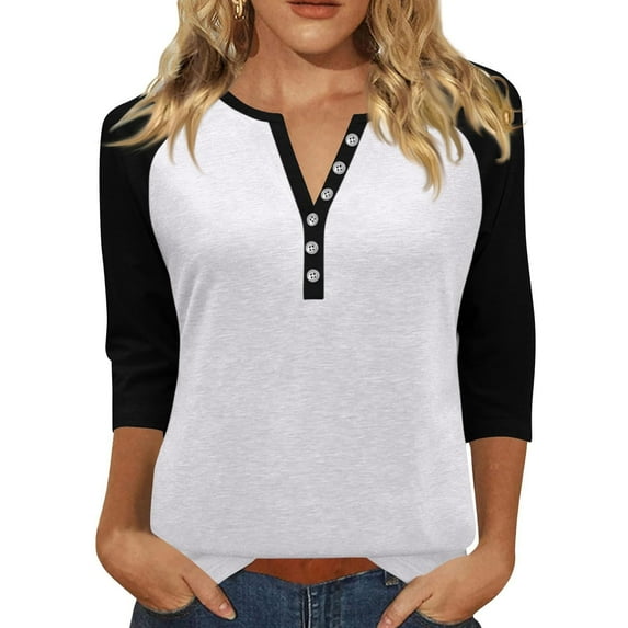 Bovemsi Women's Long Sleeve Tops Summer Printed Top 3/4 Sleeves Buttons ...