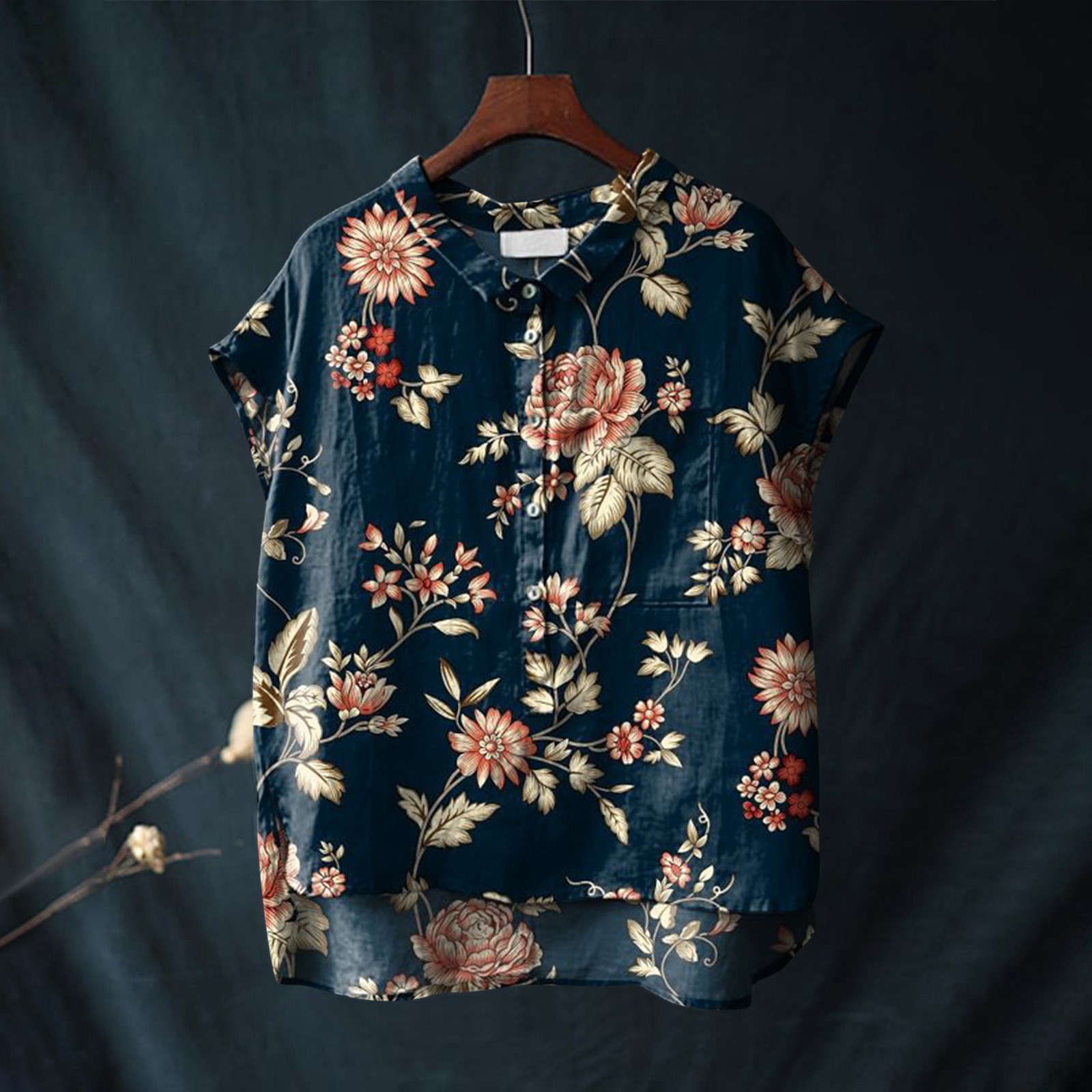 Bovemsi Women's Plus Size Boho Floral Non Sleeve Blouse - Collar Button ...