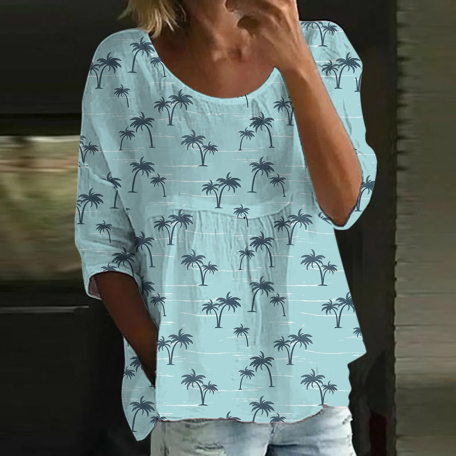 Bovemsi Women's Plus Size Floral Print 3/4 Sleeve Loose T-Shirt - Round ...