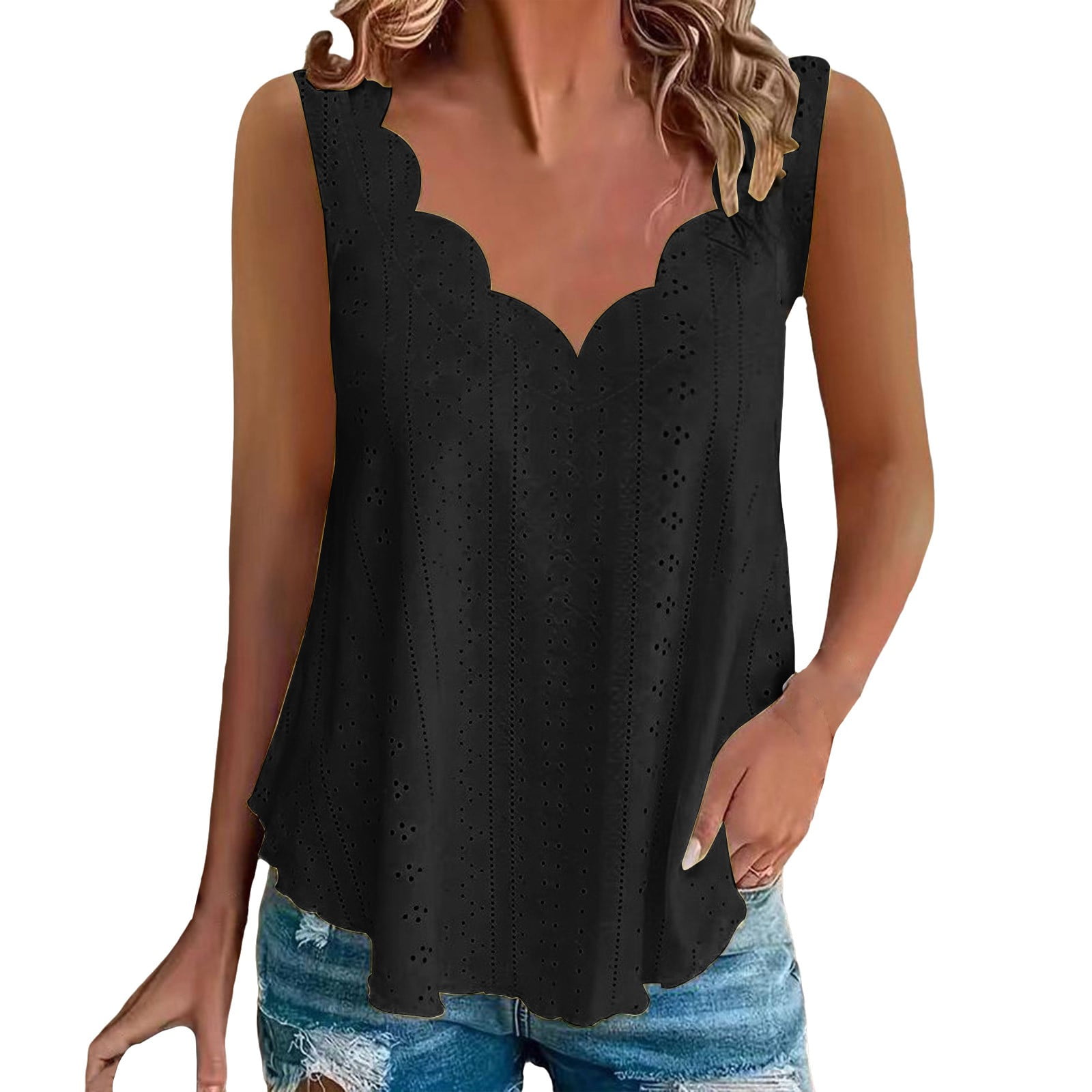 Bovemsi Women's Tanks & Camis Casual Solid Color Scallop V Neck Vest ...