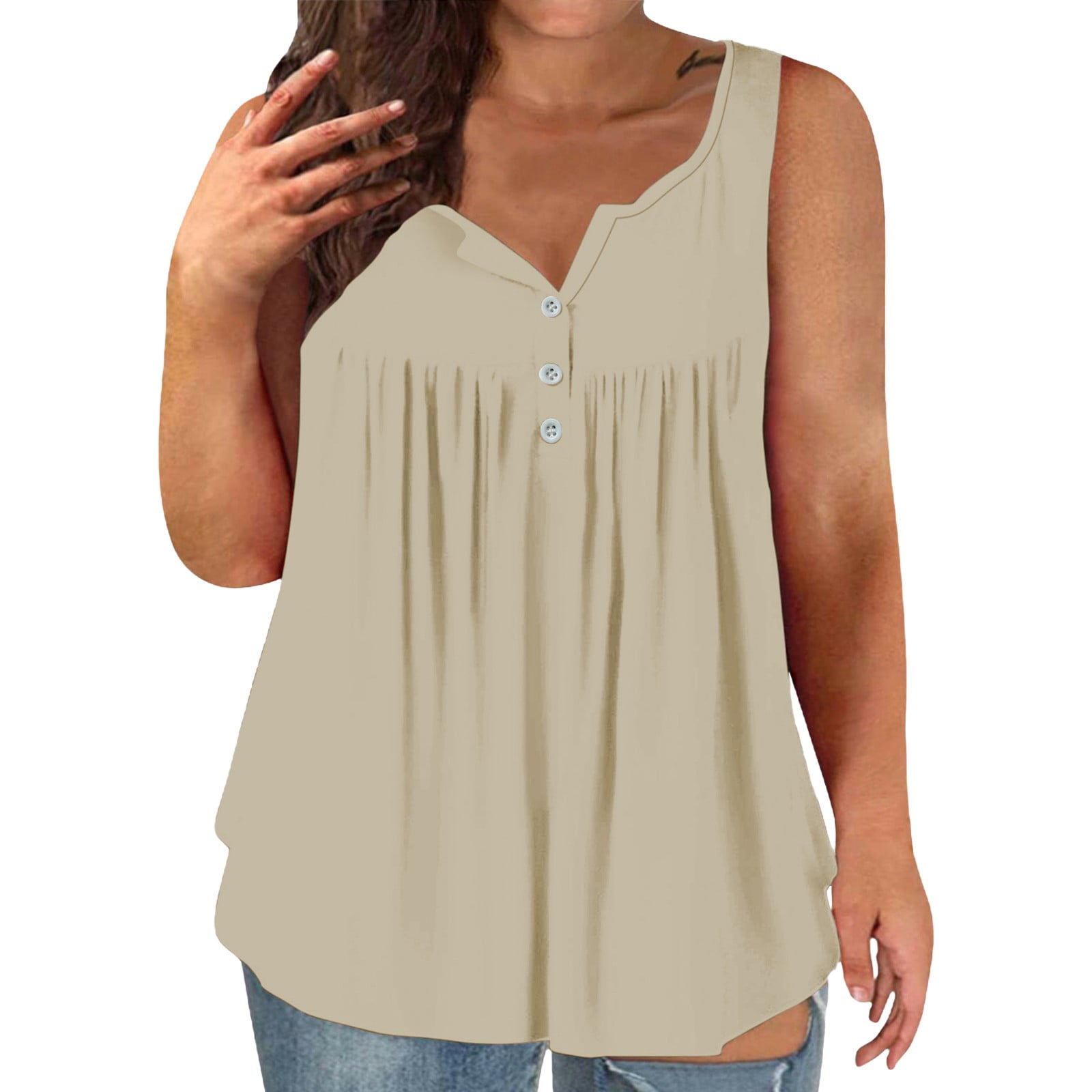 Bovemsi Women's Tanks & Camis Plus Size Summer Vest Loose Fit Round ...