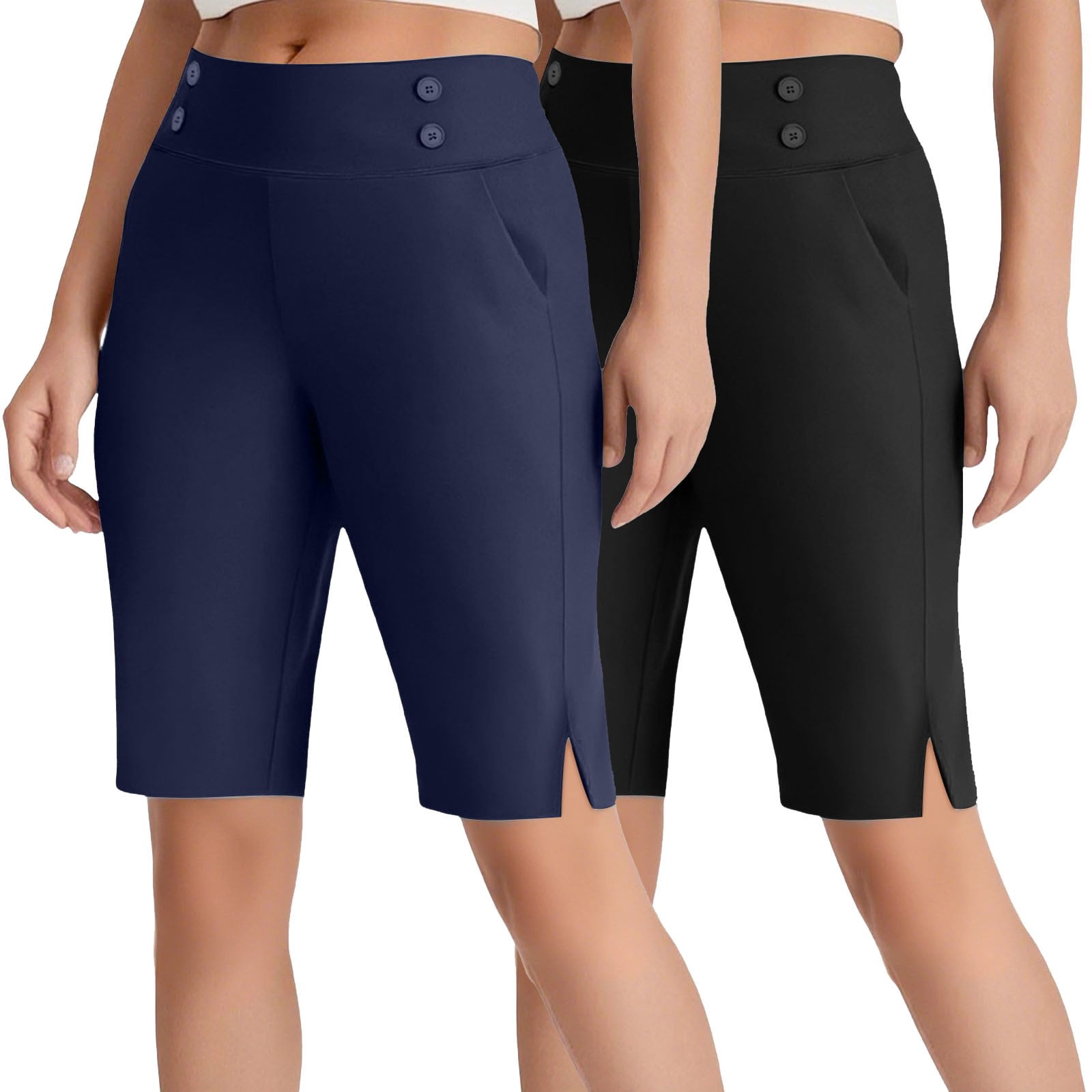 Bovemsi Women's Tummy Control Biker Shorts Pants High Waisted Crop Work ...