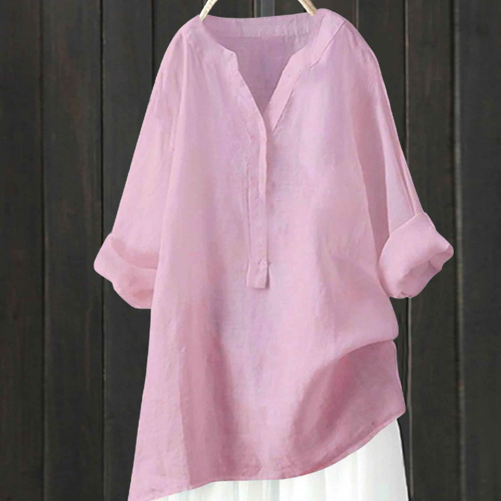 Bovemsi Womens Cotton Linen Shirts Solid 3/4 Sleeve Summer Vacation ...