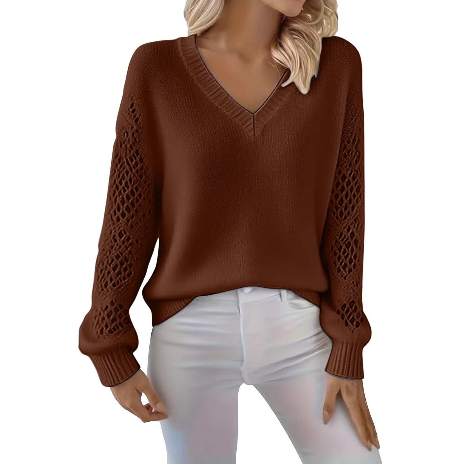 Bovemsi Womens Sweaters Autumn And Winter New Solid Color Crochet ...