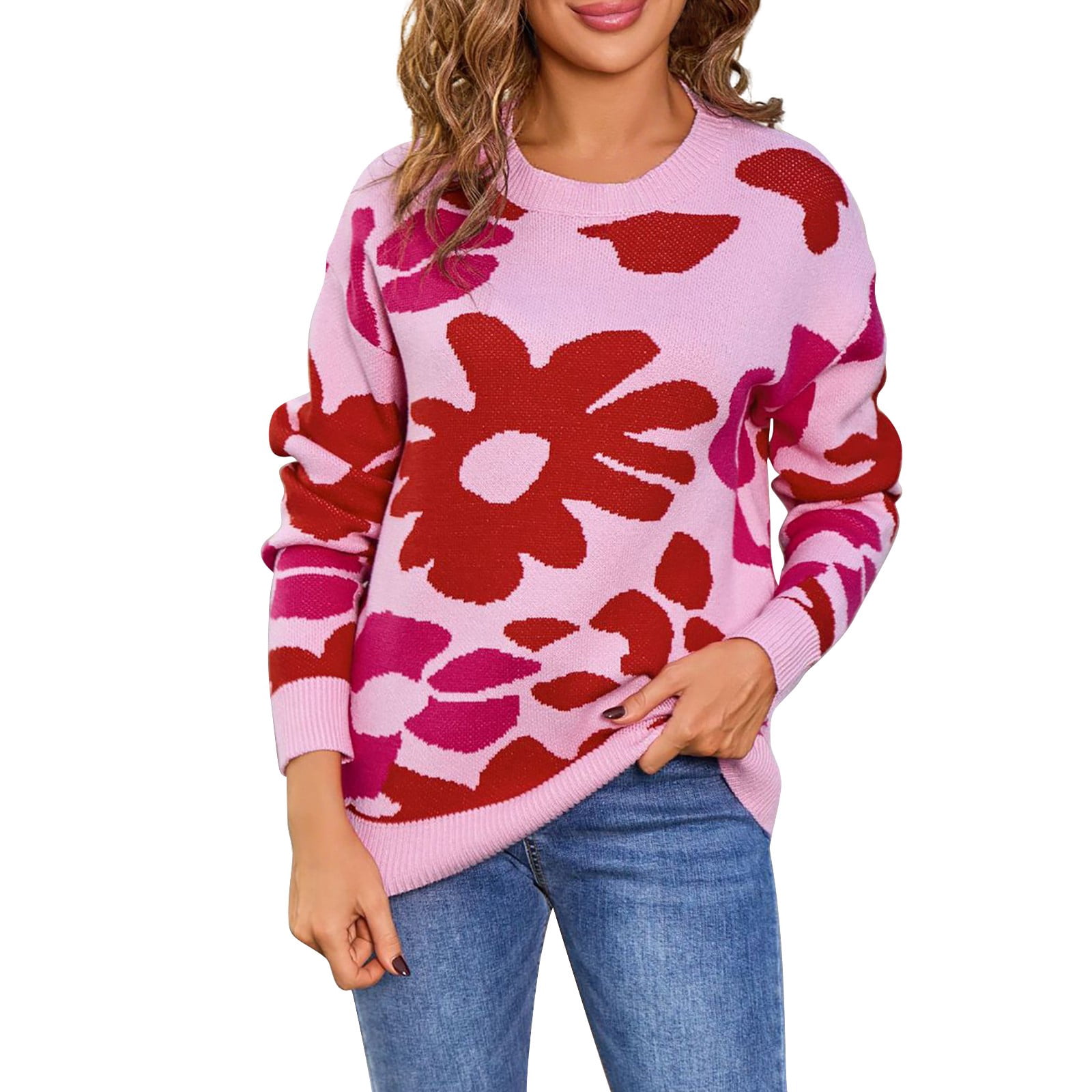 Bovemsi Womens Sweaters Cozy Autumn New Round Neck Knitted Long Sleeve ...