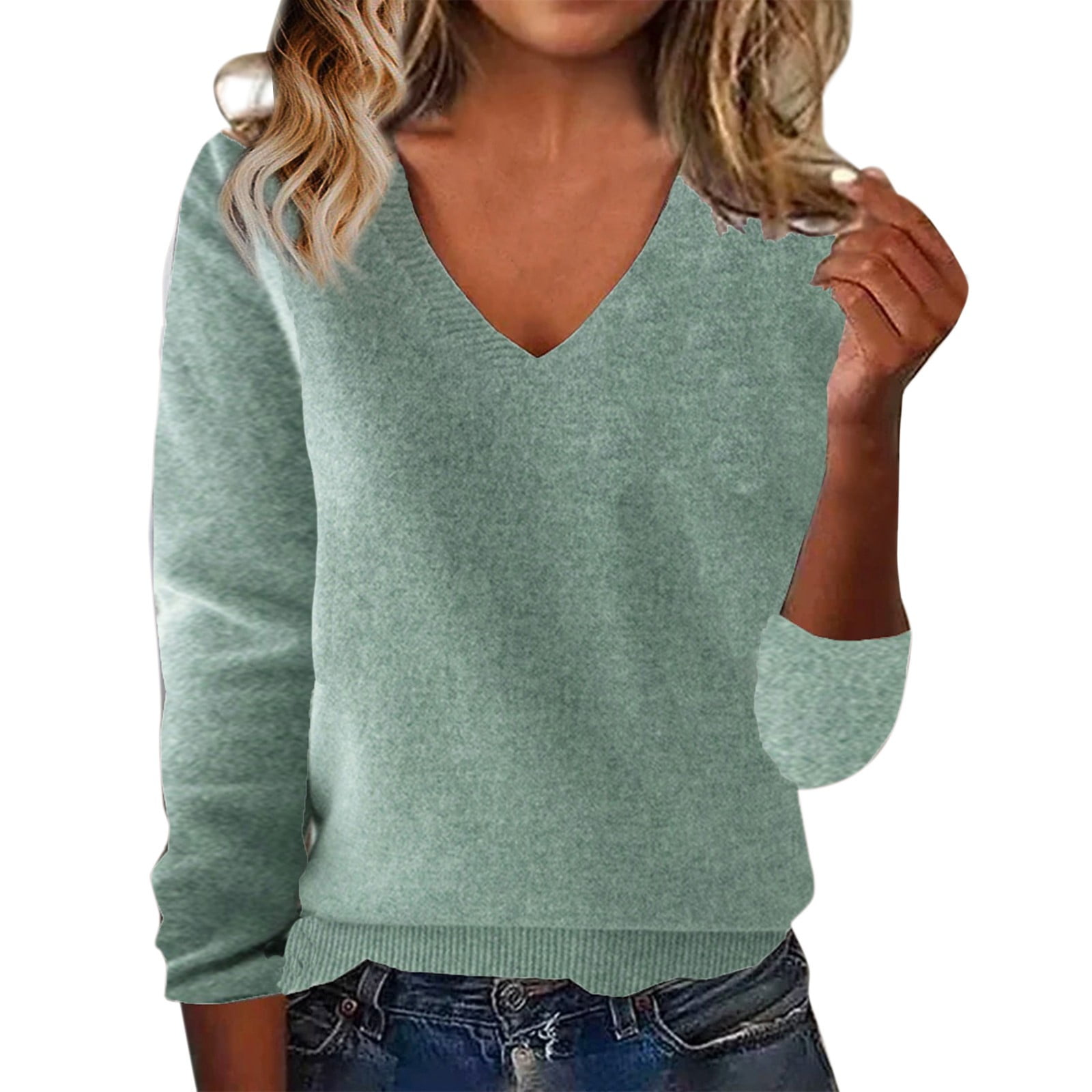 Bovemsi Womens Sweaters Cozy European And American Solid Color Loose ...
