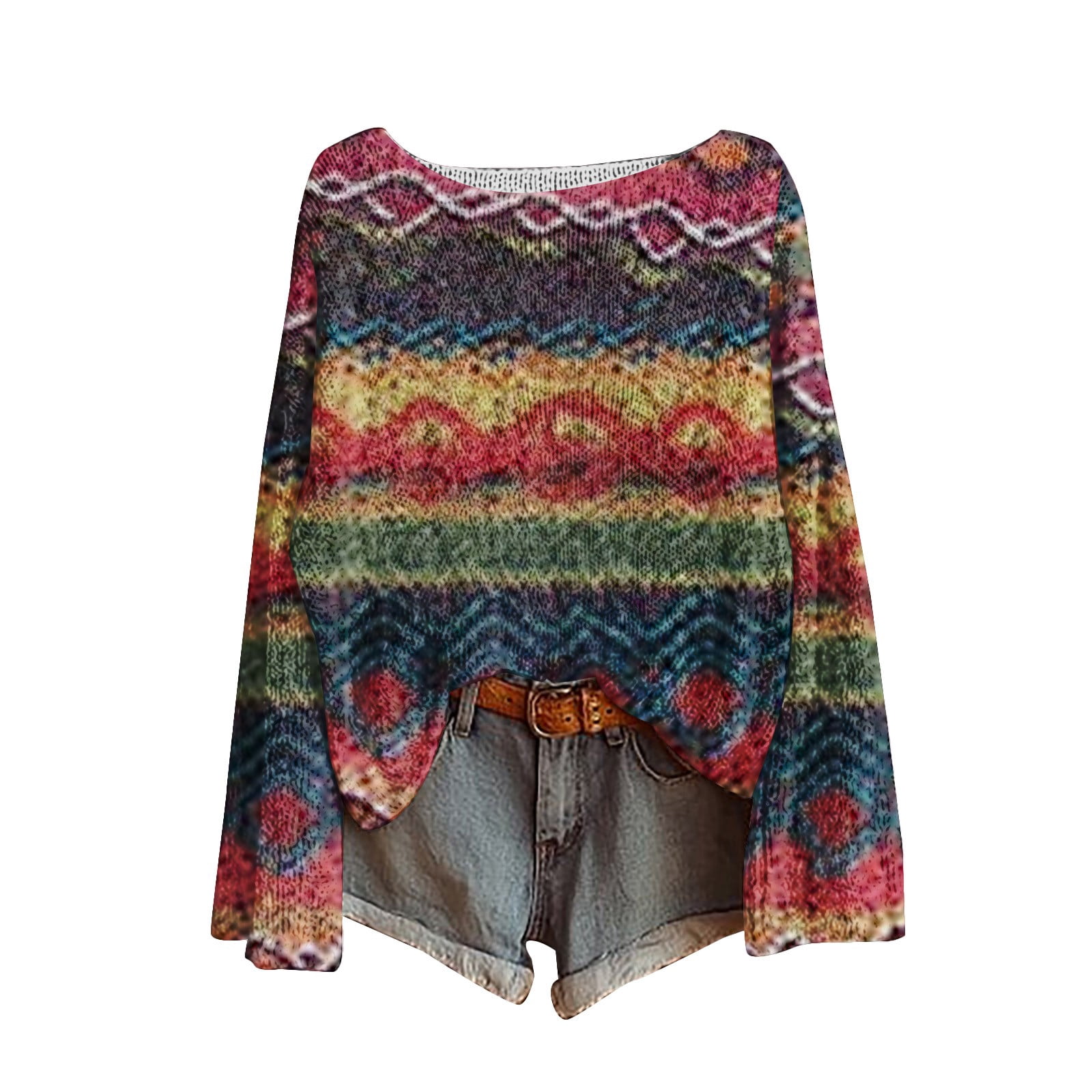 Bovemsi Womens Sweaters Cozy Women's Art Print Casual Pullover Sweater ...