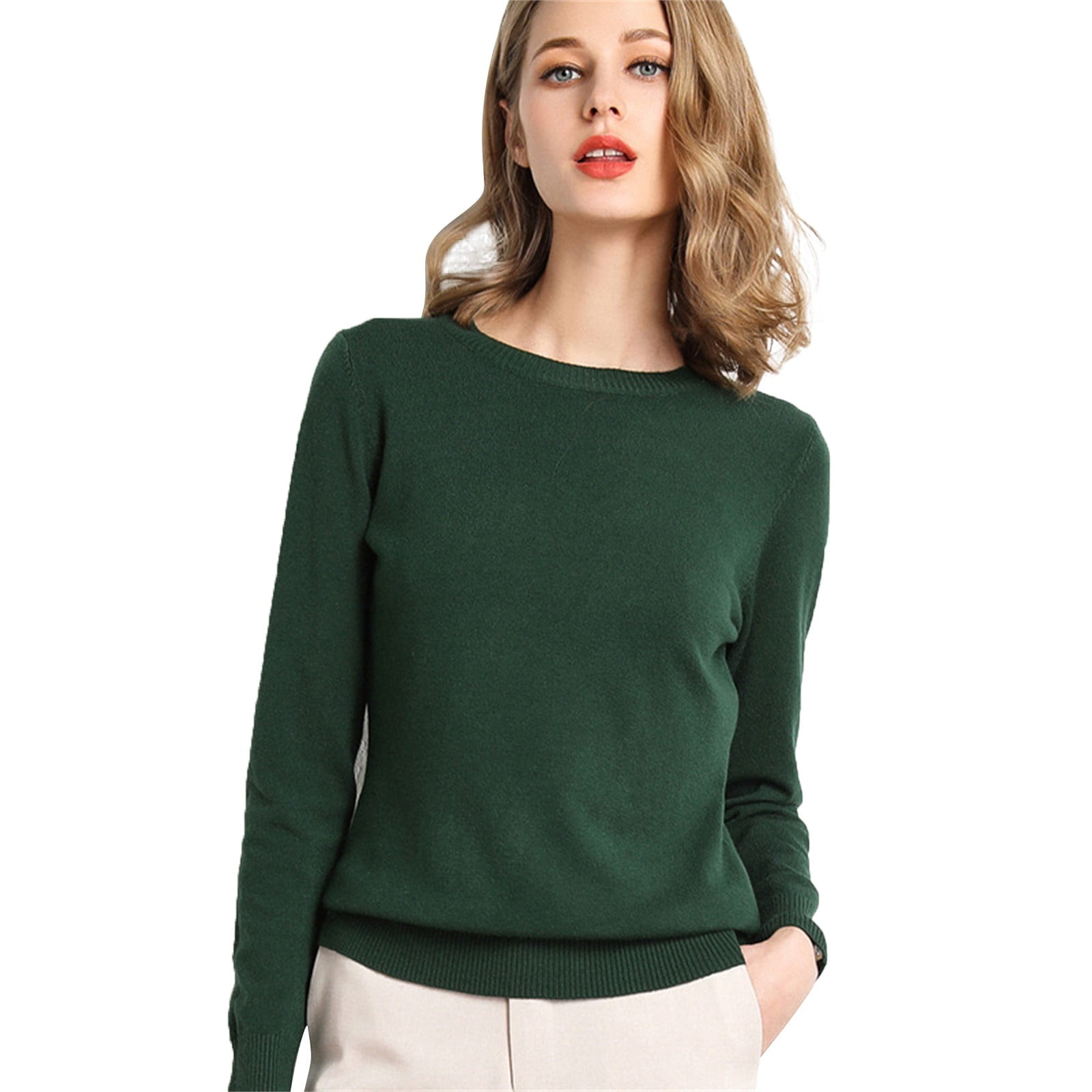 Bovemsi Womens Sweaters Cozy Women's New Round Neck Long Sleeve Loose ...
