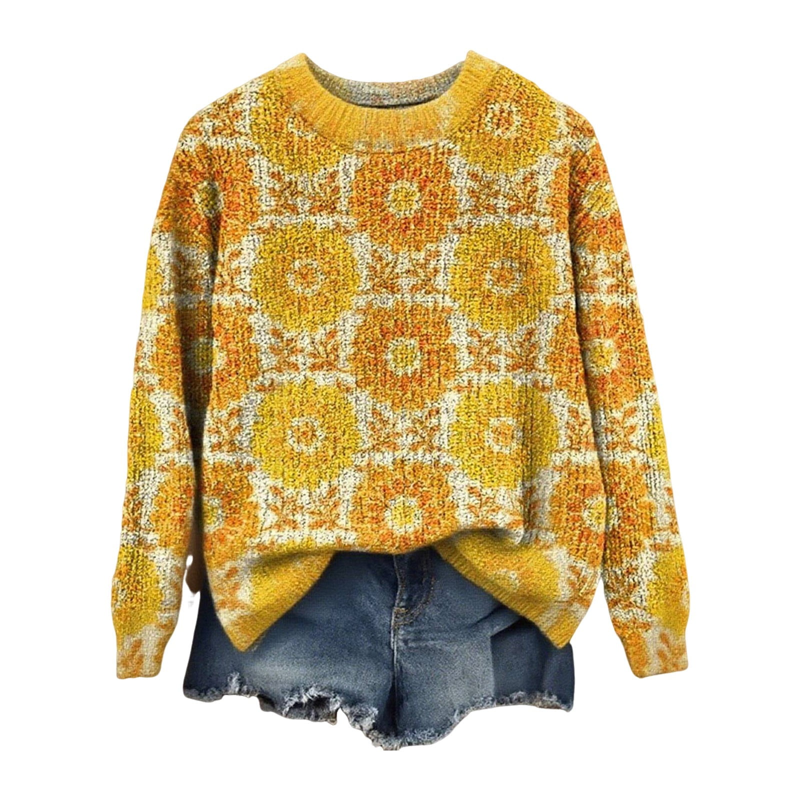 Bovemsi Womens Sweaters Lady's Autumn Print Pattern Style Pullover ...