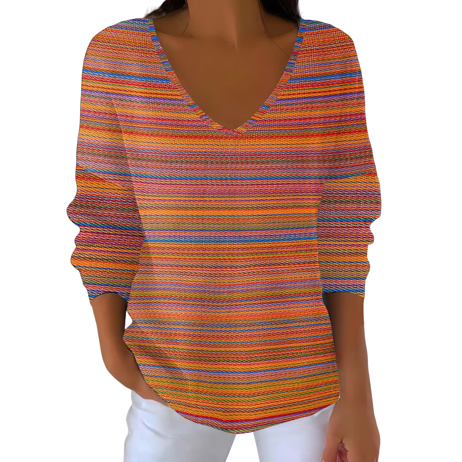 Bovemsi Womens Sweaters Women's Casual Autumn Pumpkin Striped Long ...