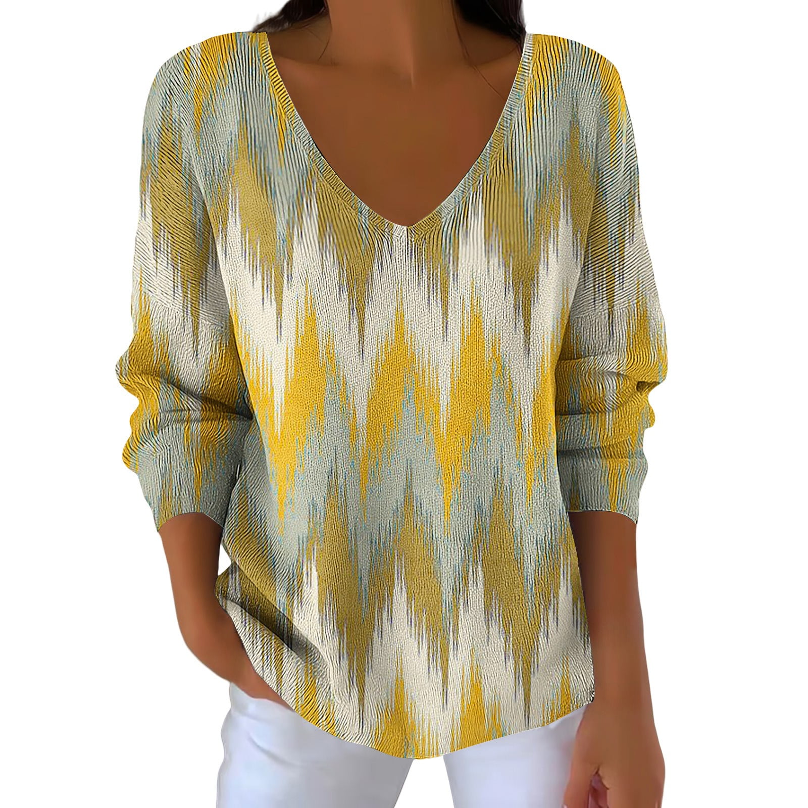 Bovemsi Womens Sweaters Women's Checkered Stripe Print Casual Striped ...