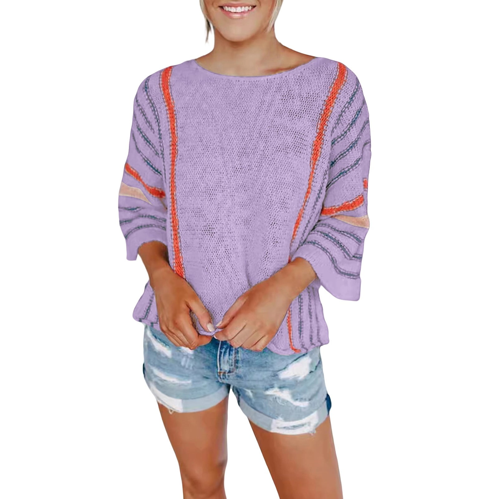 Bovemsi Womens Sweaters Women's Crew Neck Sweater With Flared Sleeves ...