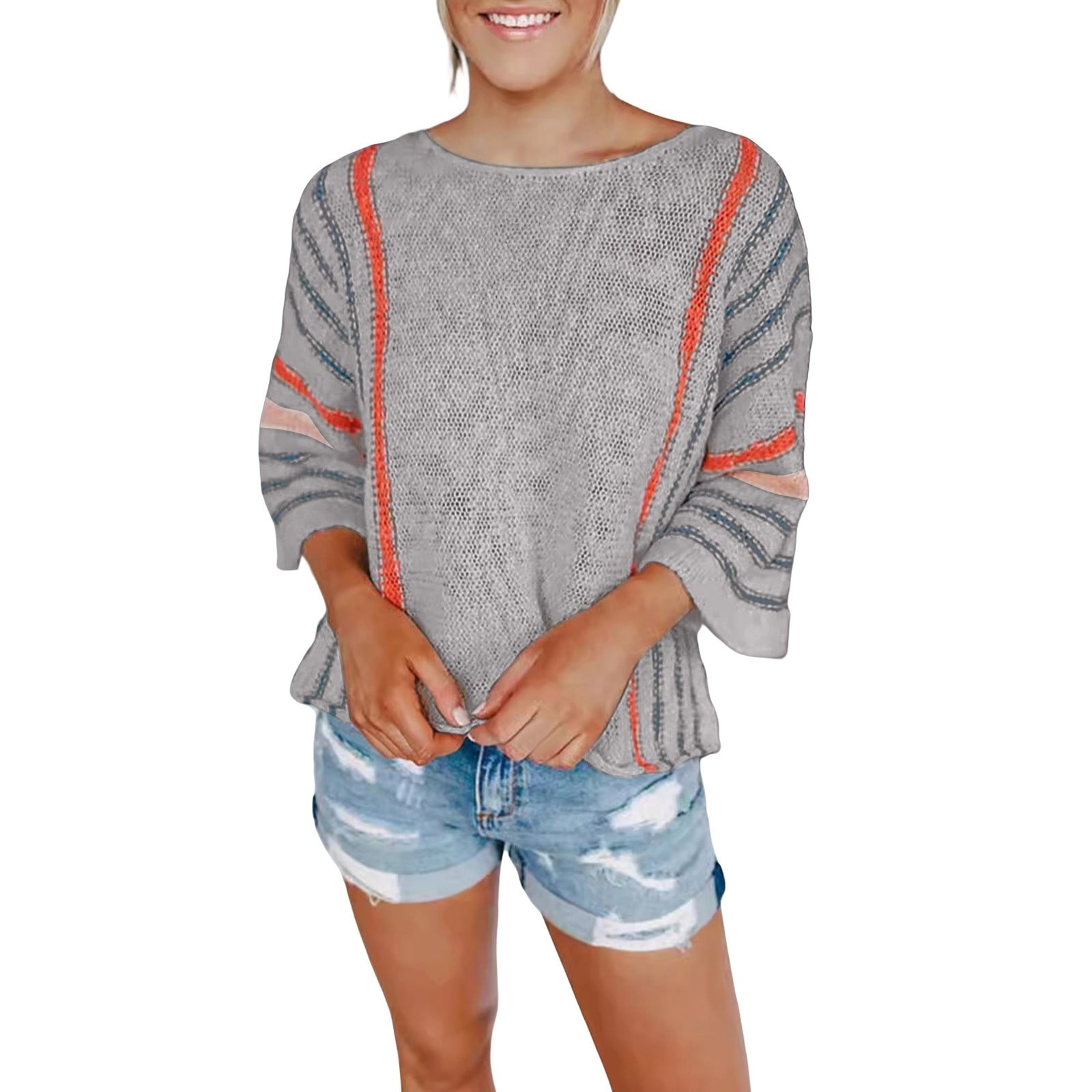 Bovemsi Womens Sweaters Women's Crew Neck Sweater With Flared Sleeves ...