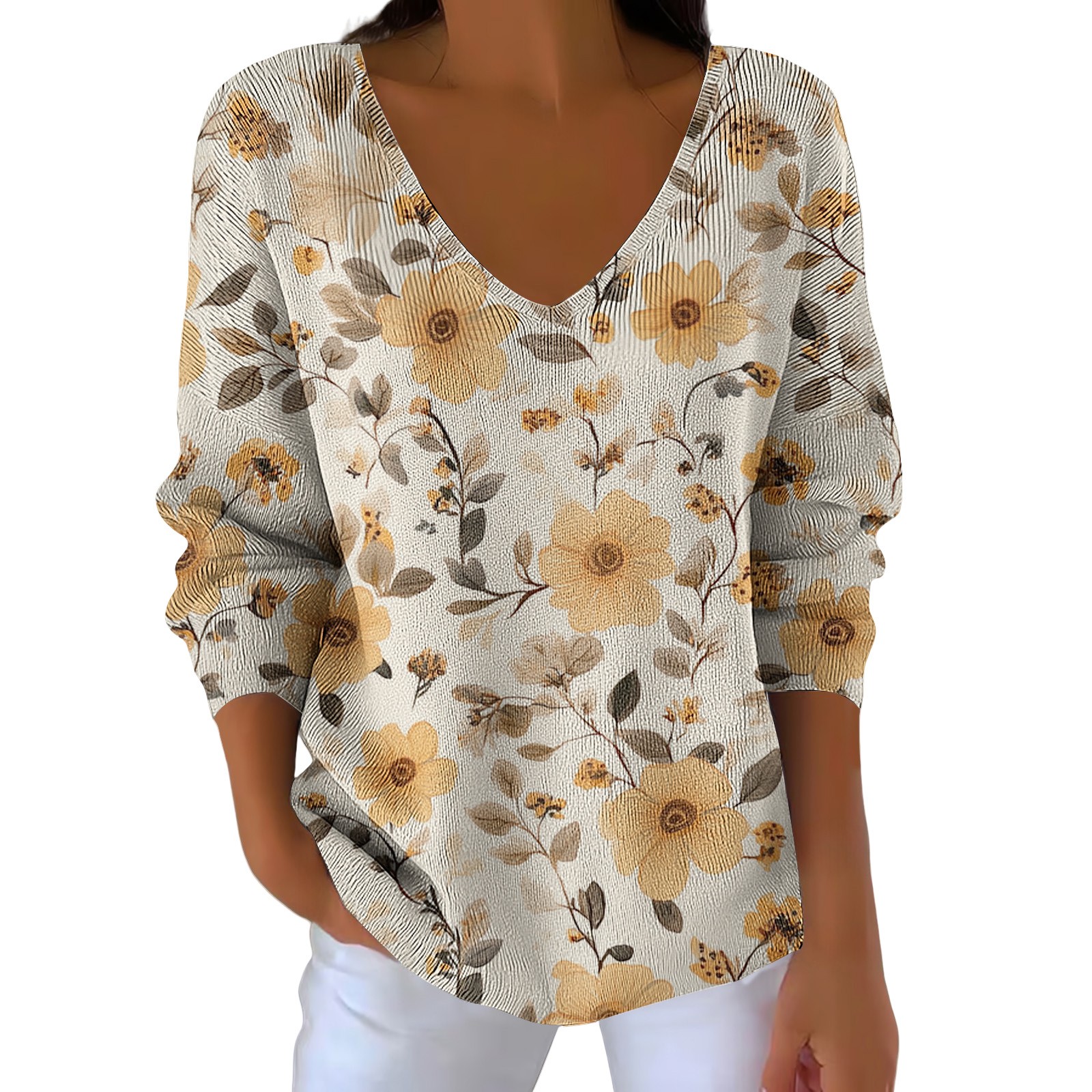 Bovemsi Womens Sweaters Women's Retro Flowers Print Casual Striped ...
