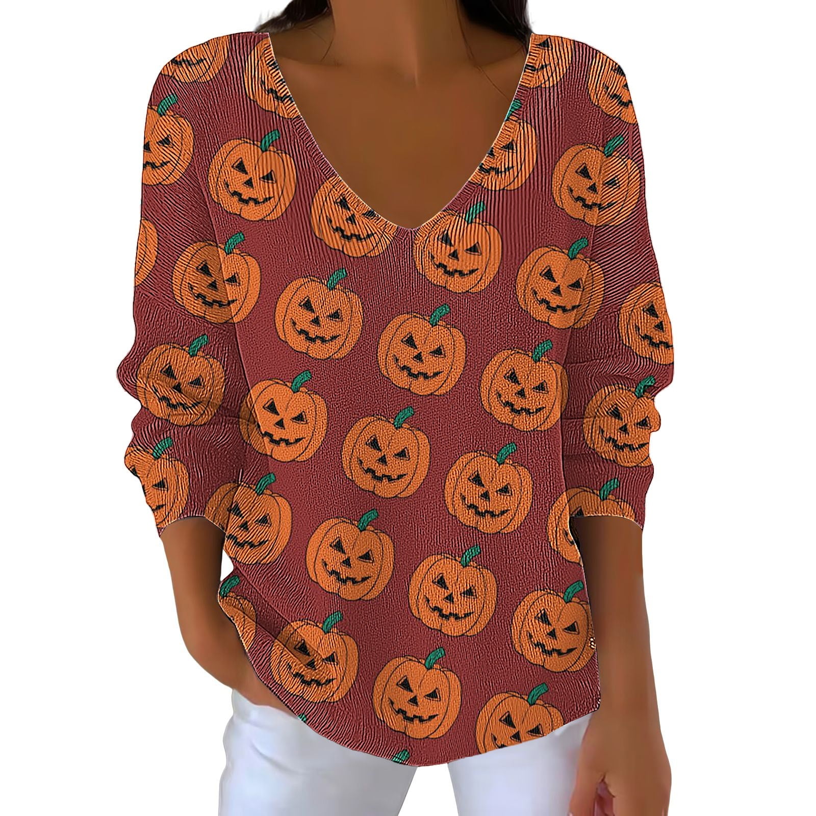 Bovemsi Womens Sweaters Women's V Neck Long Sleeve Halloween Little ...