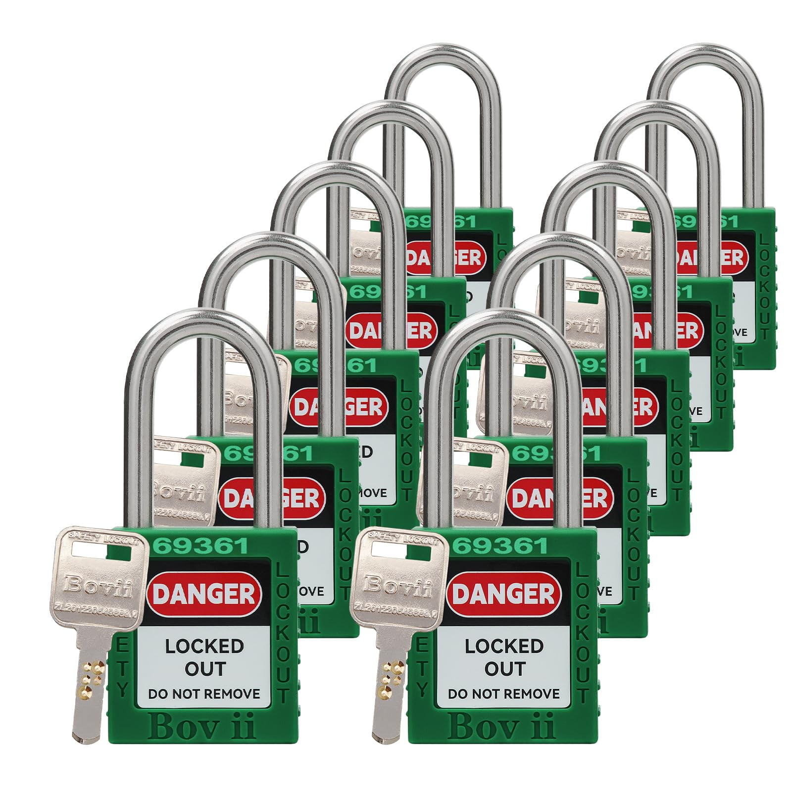 Boviisky Lockout Tagout Locks Set, 10 Green Lockout Tagout Safety Padlocks Keyed Alike, 1 Key ...