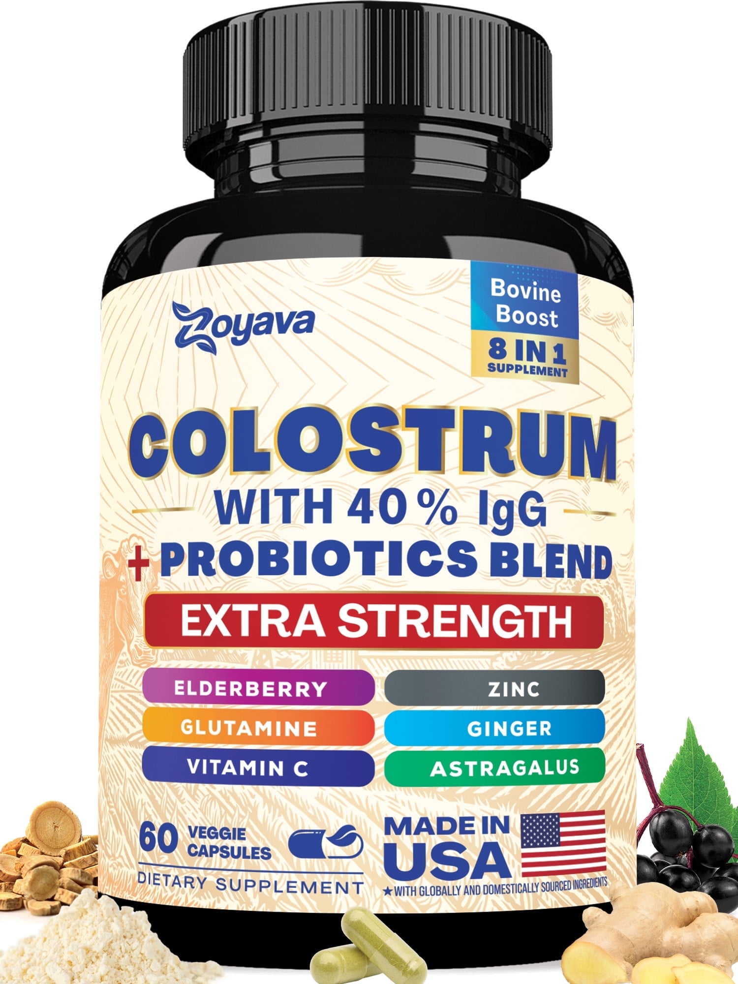 Wellness Formula: Bovine Colostrum, Probiotics, Elderberry, L-Glutamine ...