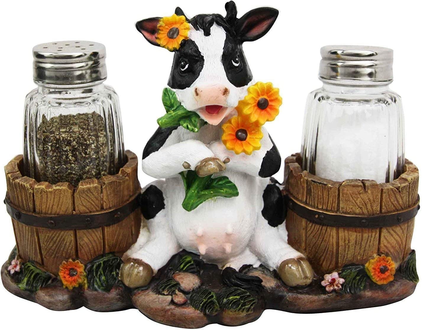 Bovine Cow With Two Country Barrels ative Shakers Holder Resin Figurine ...