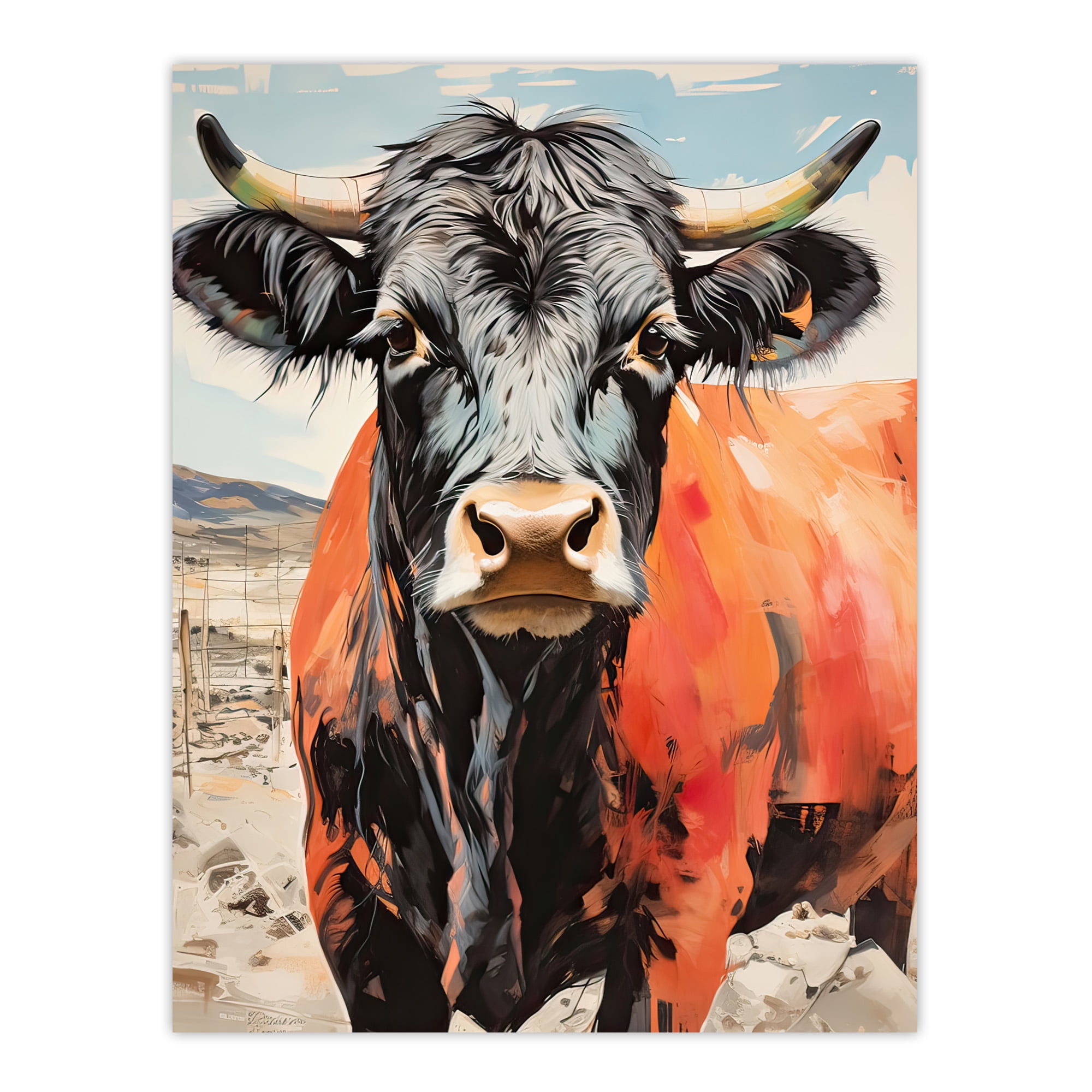 Bovine Gaze Oil Painting Orange Tan Grey Cow Portrait in Serene ...