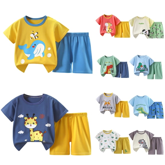 Amidoa Boys Summer Outfits 2 Piece T Shirt Long Sleeve Solid Color Cute ...