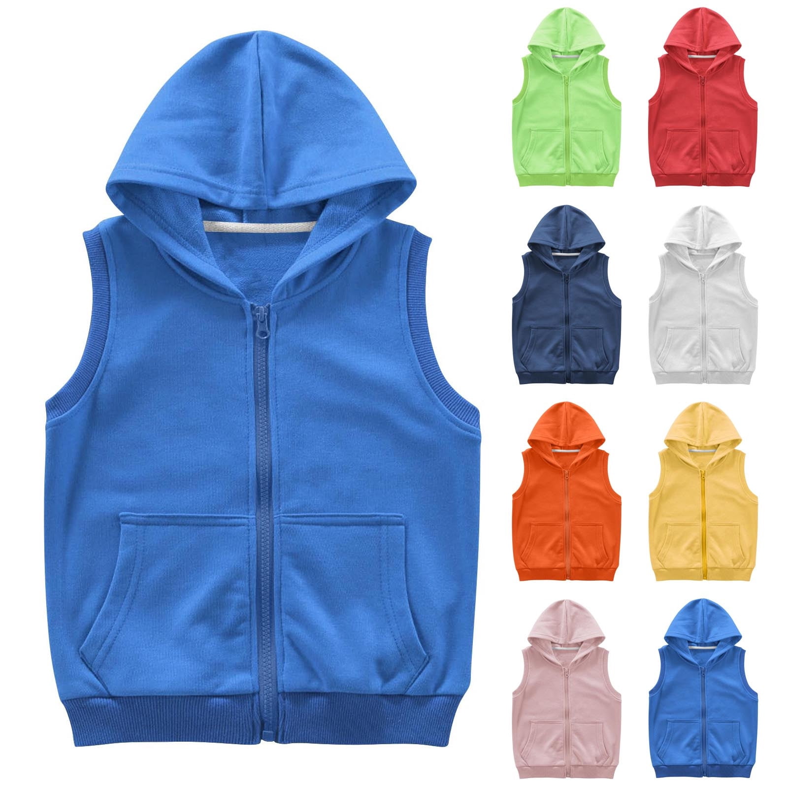 Bovxnpu Boys Sleeveless Zipper Hoodie Blouse Hooded Vests Zipper Pocket ...