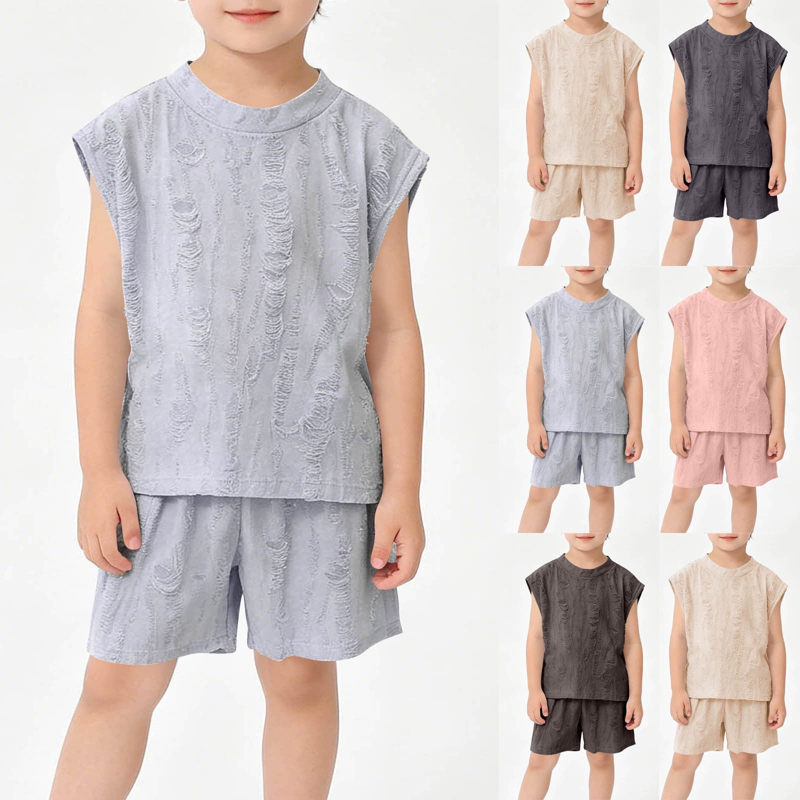 Bovxnpu Boys Summer Clothing Set Ripped Sleeveless Crewneck Loose ...