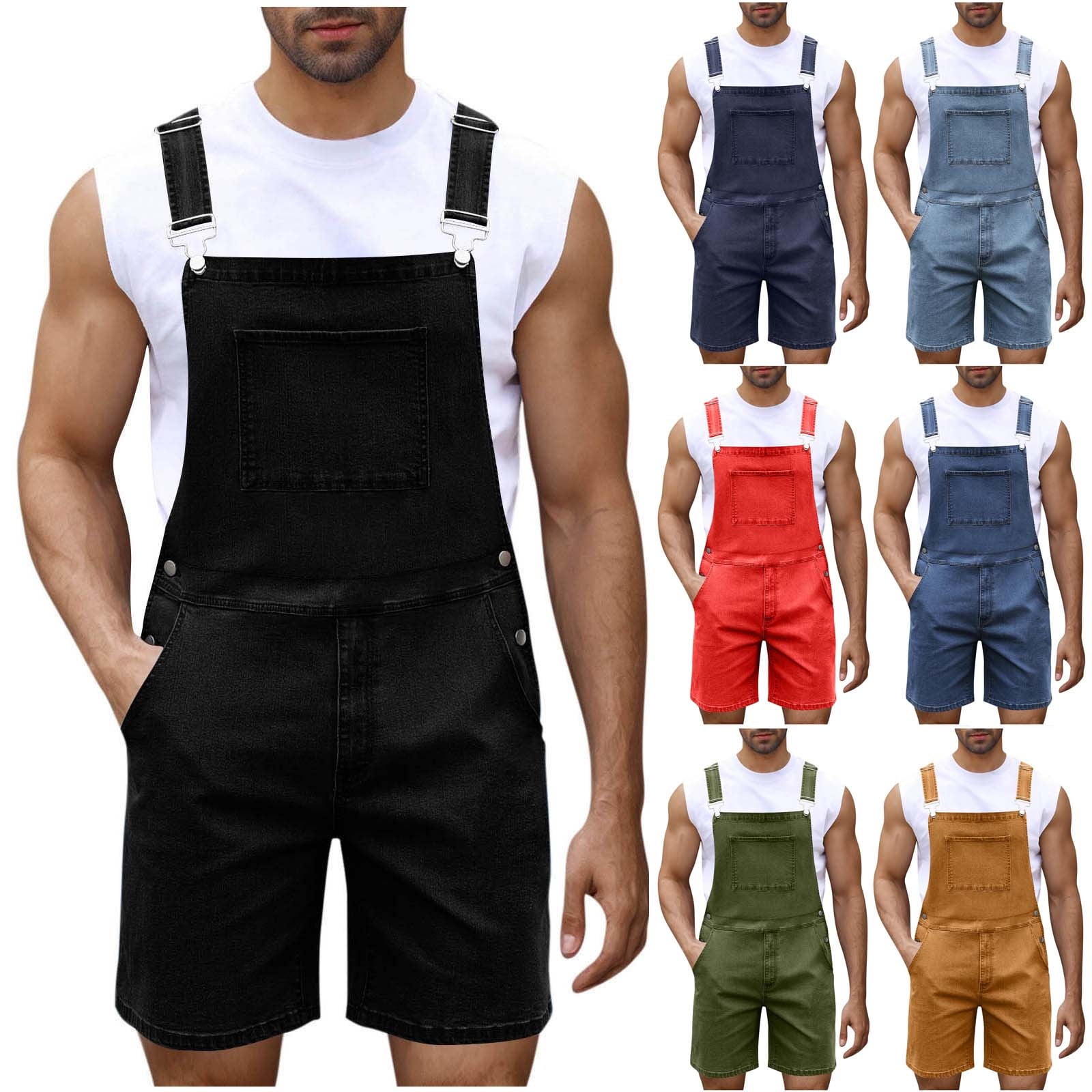 Bovxnpu Denim Overalls for Men Jean Shorts Jumpsuit Work Overalls Men ...