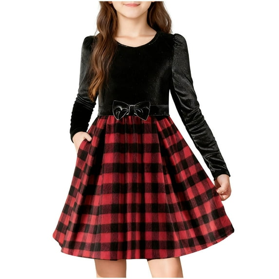 Bovxnpu Fall Winter Girls Dresses, Toddler Girls Long Sleeve Velvet Bow ...