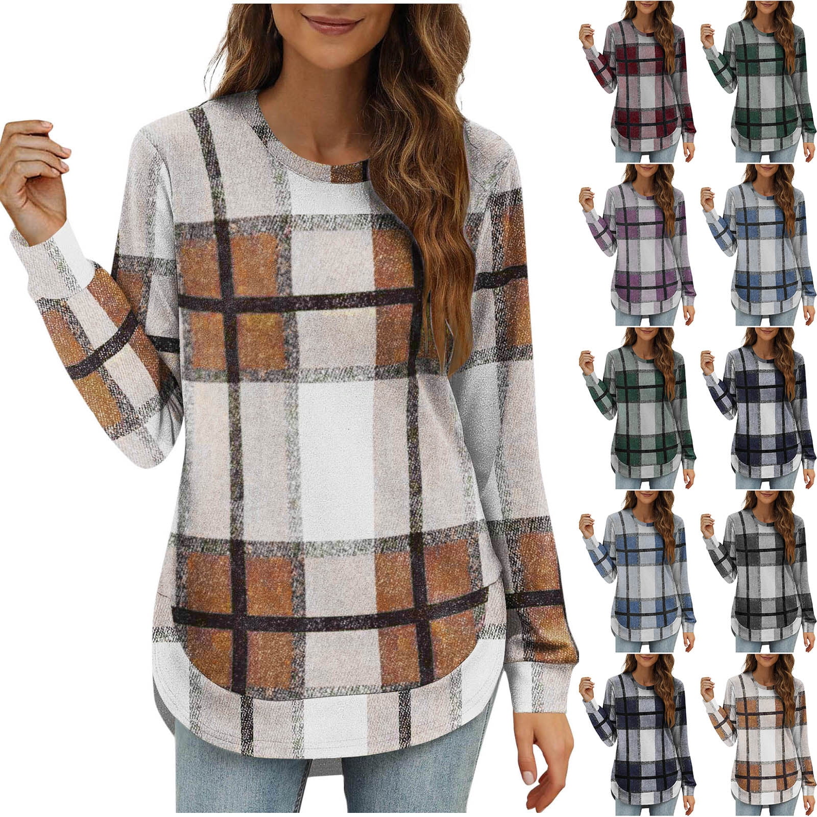 Bovxnpu Fall Winter Plus Size Tops for Women, Womens Long Sleeve Shirt ...