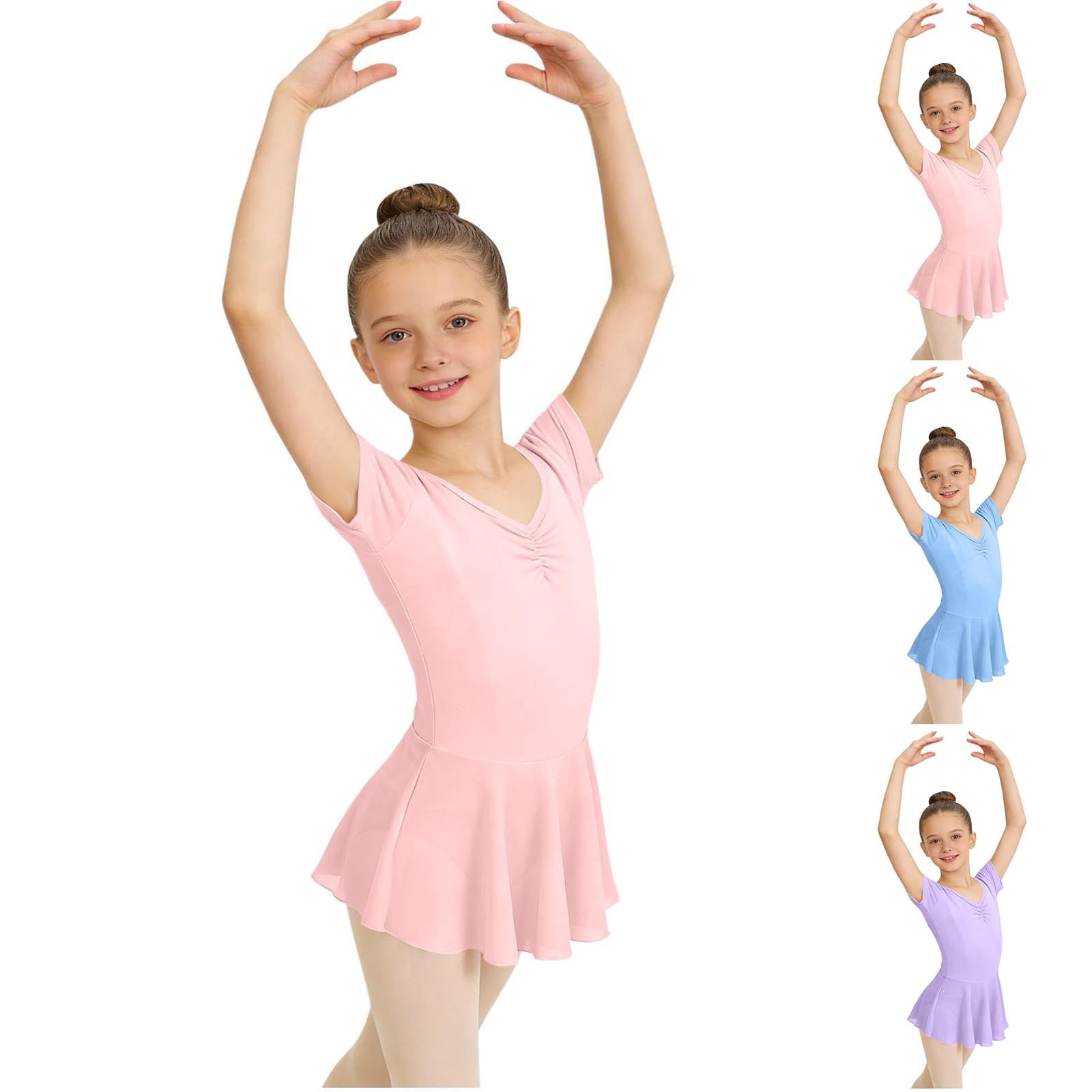 Bovxnpu Girls Dresses Summer Outfits Solid Short Sleeve V-Neck Dance ...