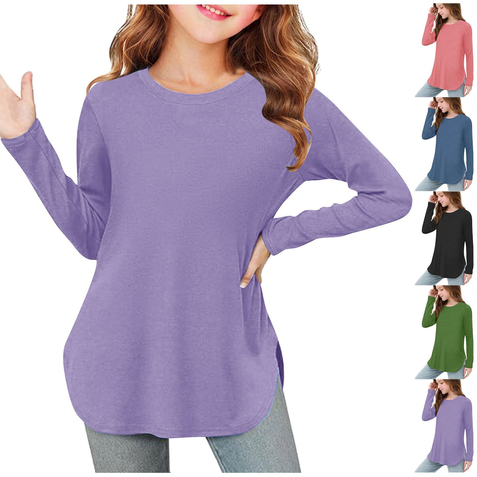 Bovxnpu Girls Long Sleeve T Shirts Kids Spring Fall Tops School Tee ...