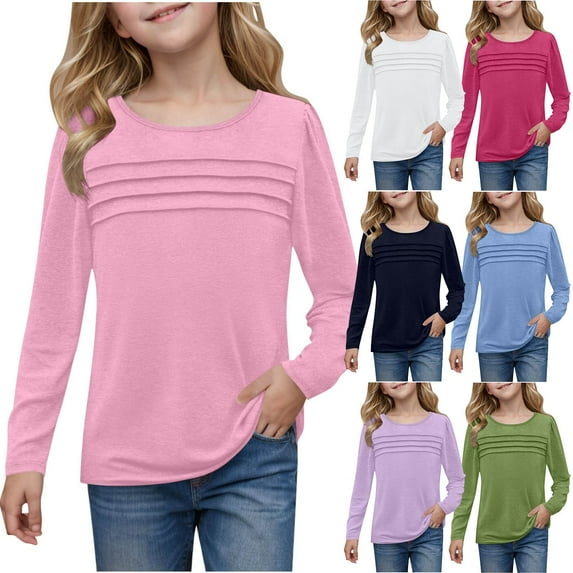 Bovxnpu Girls Long Sleeve T Shirts Kids Spring Fall Tops School Tee ...