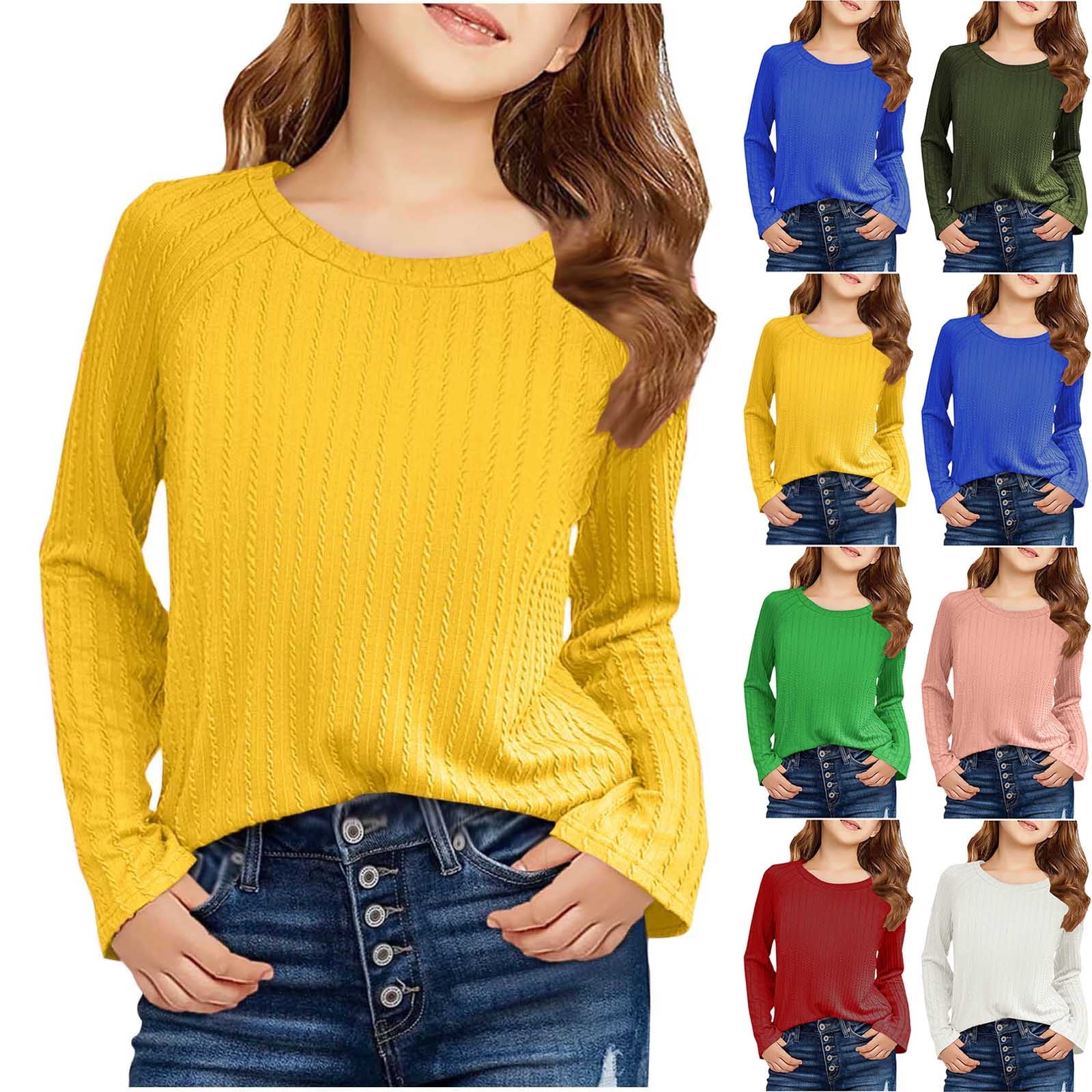 Bovxnpu Girls Long Sleeve T Shirts Kids Spring Fall Tops School Tee ...