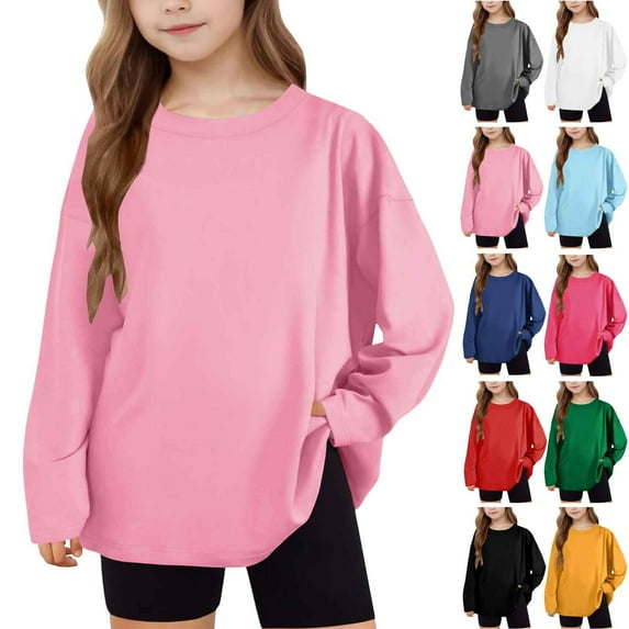 Bovxnpu Girls Long Sleeve T Shirts Kids Spring Fall Tops School Tee ...